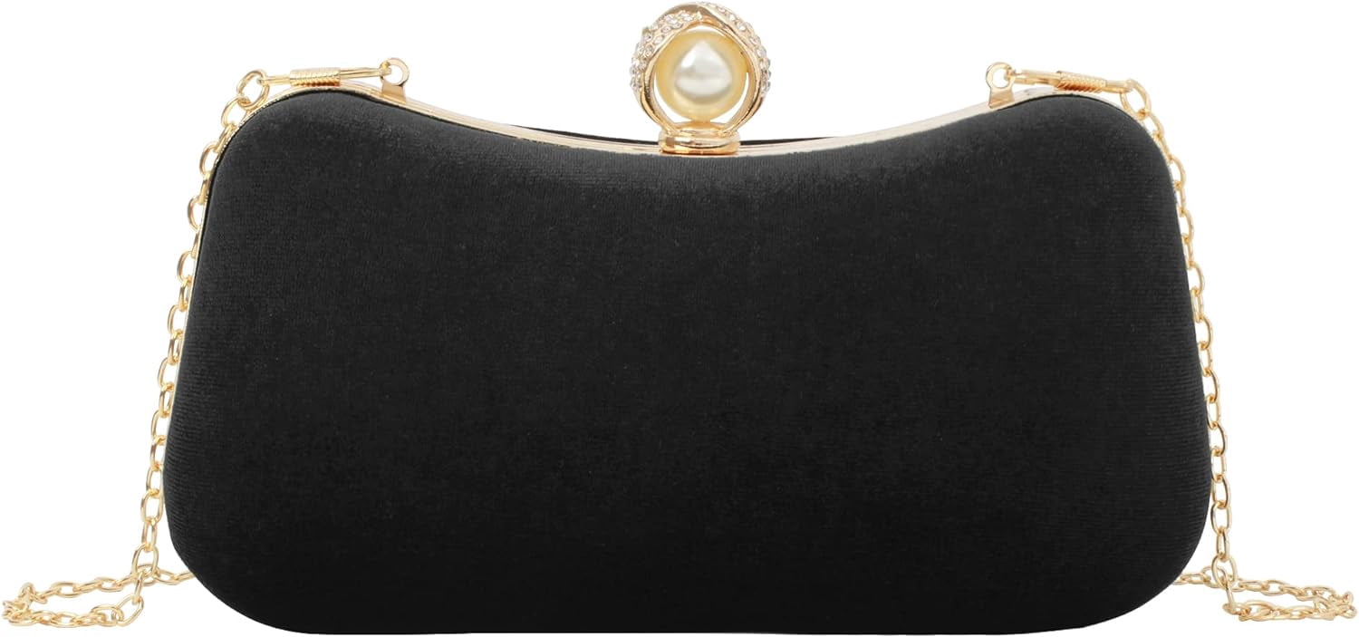 LinYooLi Women Mini Rhinestone False Pearls Velvet Evening Clutch Cross ...