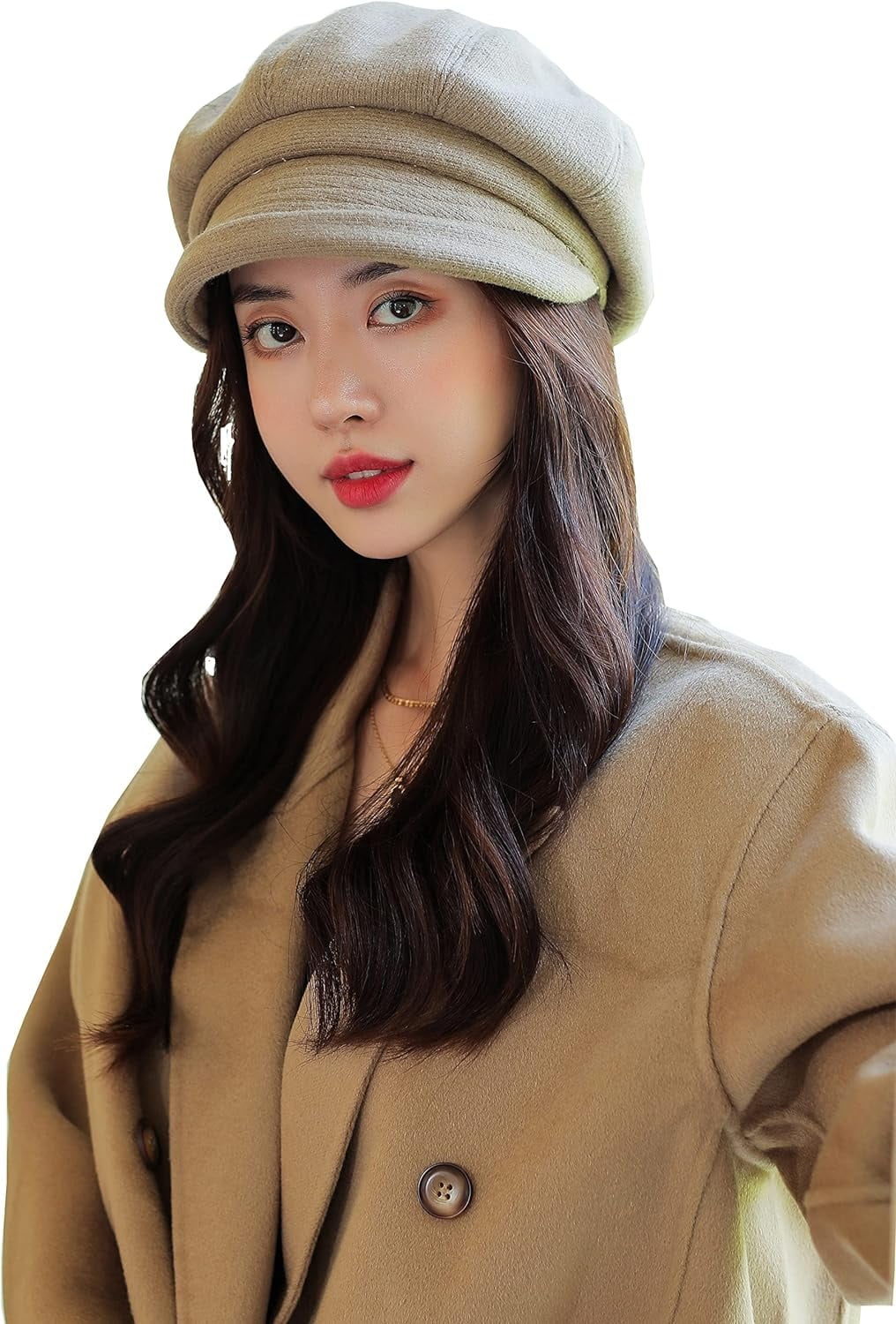 LinYooLi Women Newsboy Cap Warm Thick Baker Boy Peaked Beret Cabbie Hat ...