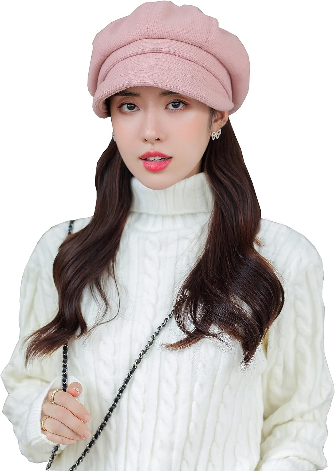 LinYooLi Women Newsboy Cap Warm Thick Baker Boy Peaked Beret Cabbie Hat ...