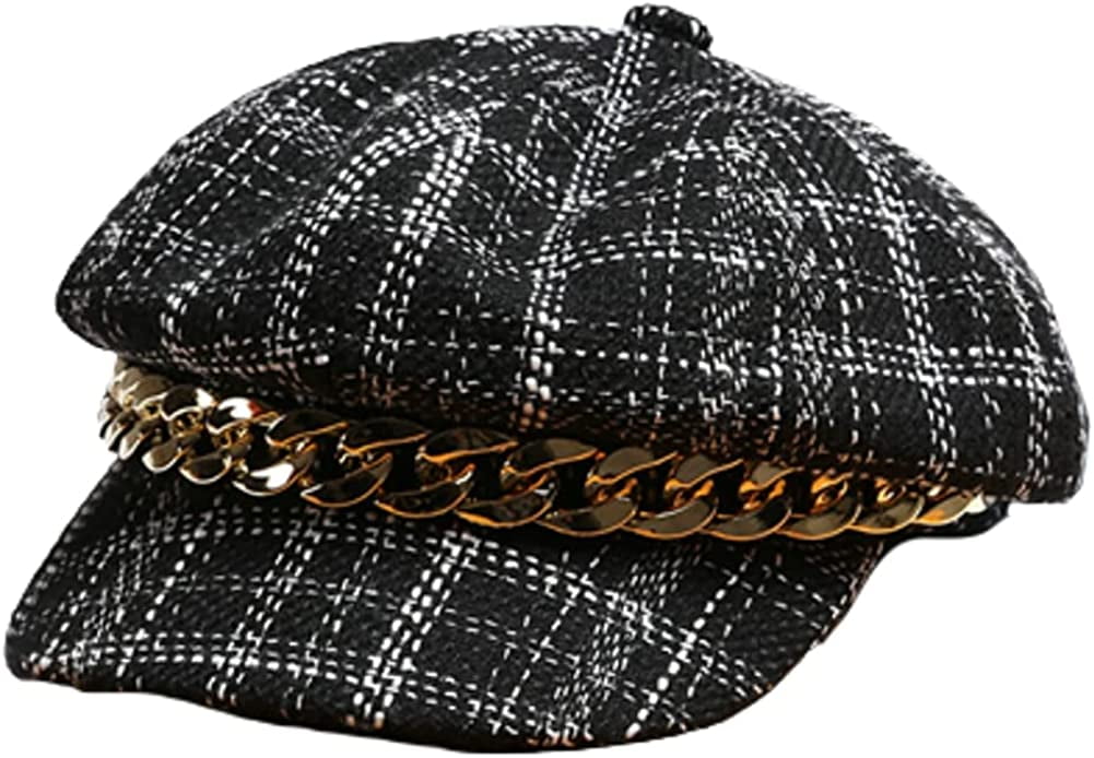 LinYooLi Women Newsboy Hats Plaid Tweed Baker Boy Fiddler Cap Beret Cap ...