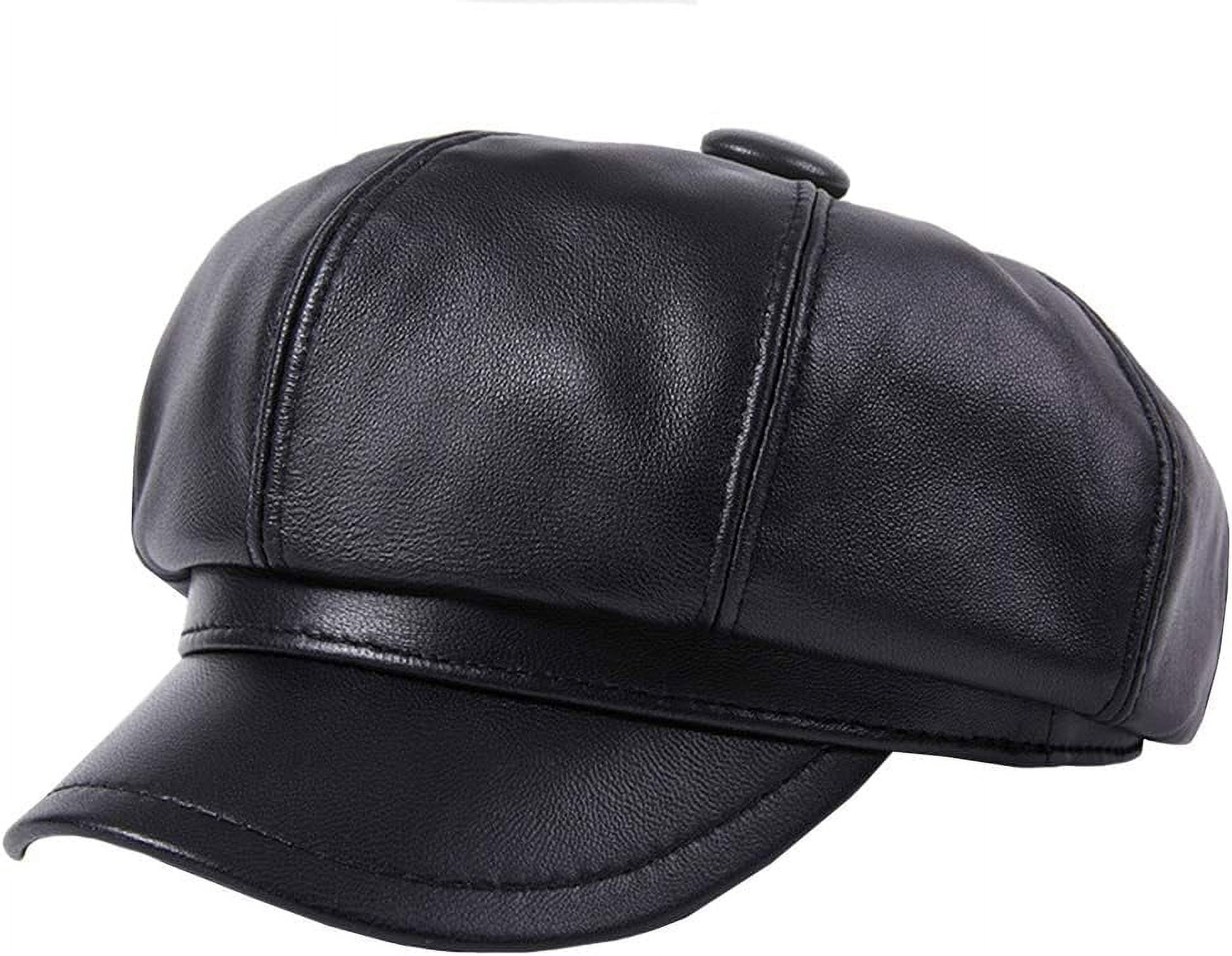 LinYooLi Women PU Leather 8 Panel Newsboy Hats Vintage Visor Beret ...