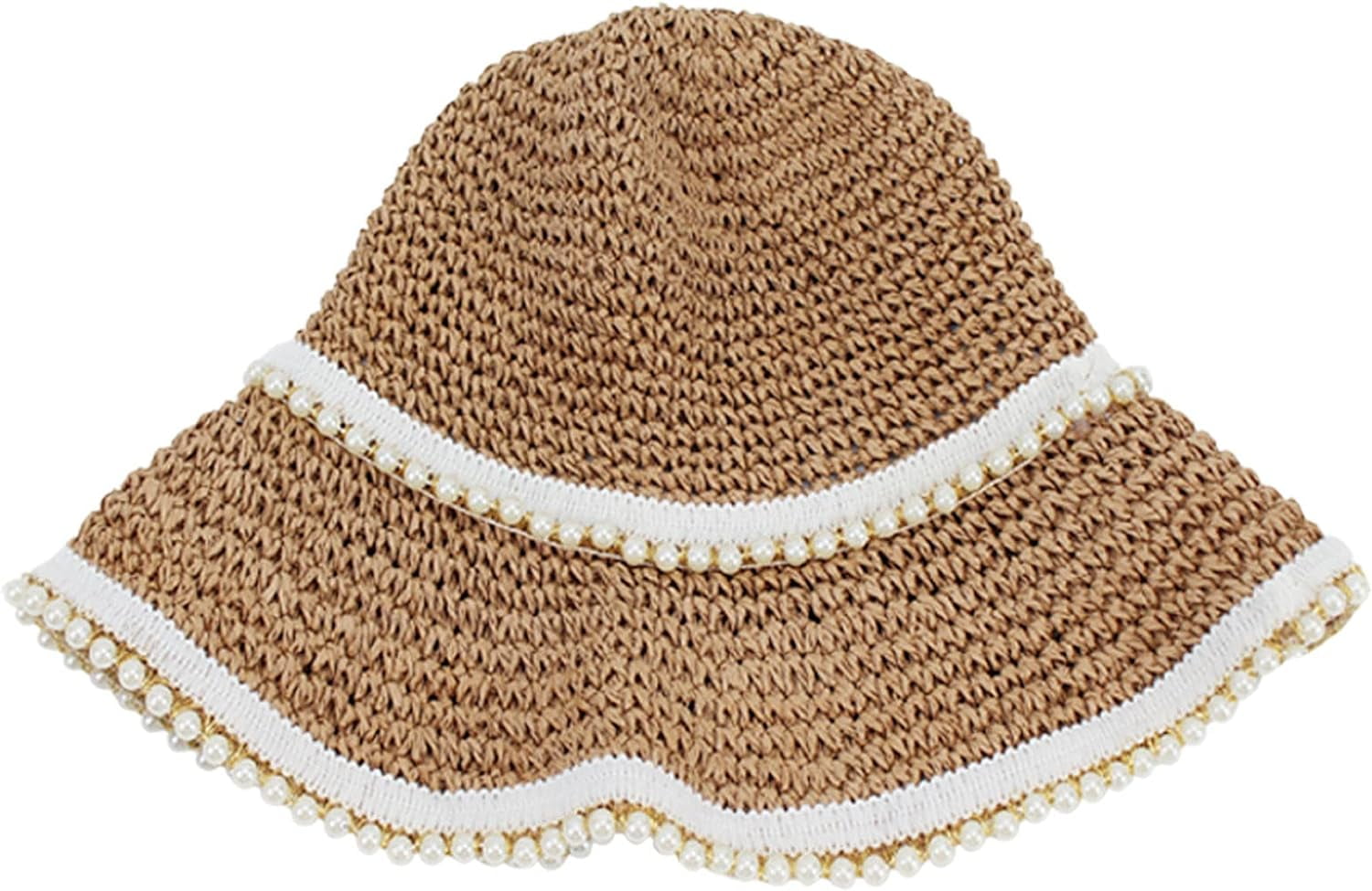 LinYooLi Women Pearls Decor Straw Woven Sunhat Sun Protection Fisherman ...