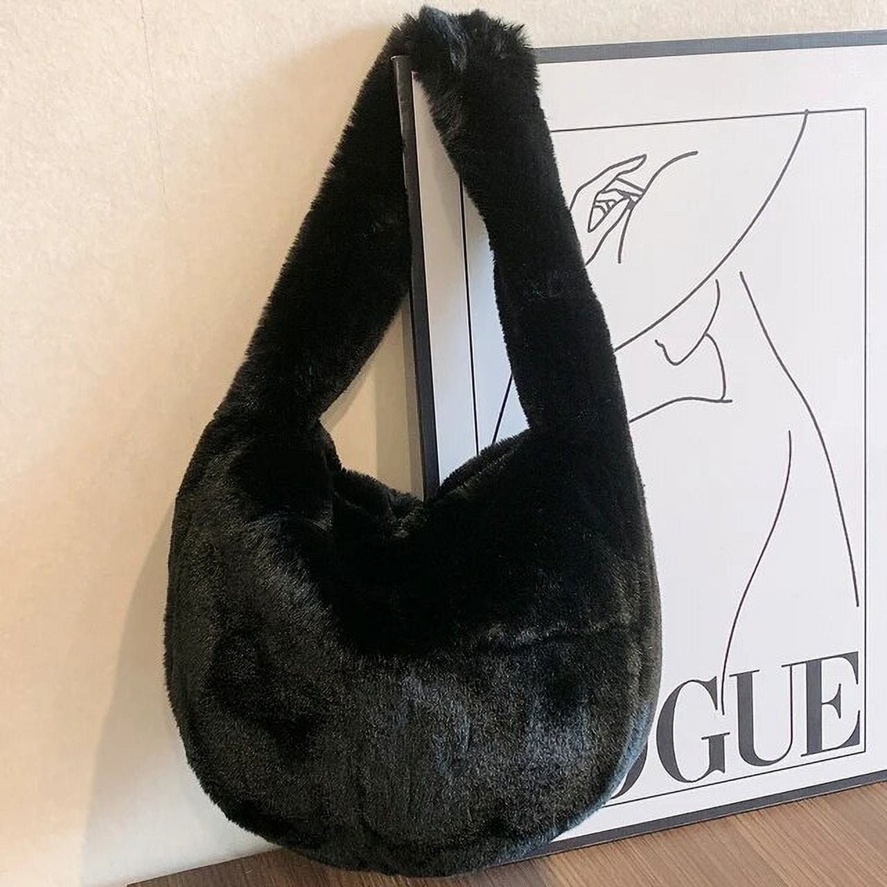 LinYooLi Women Plush Tote Handbag Zipper Solid Phone Pouch Soft Fluffy ...