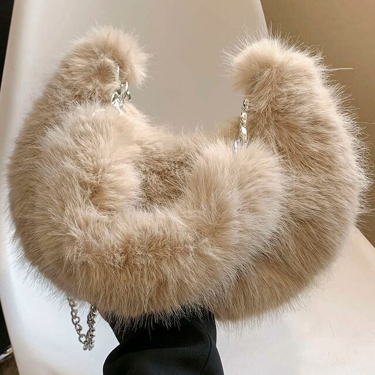LinYooLi Women Plush Underarm Bag Zipper Fuzzy Armpit Bag Versatile ...