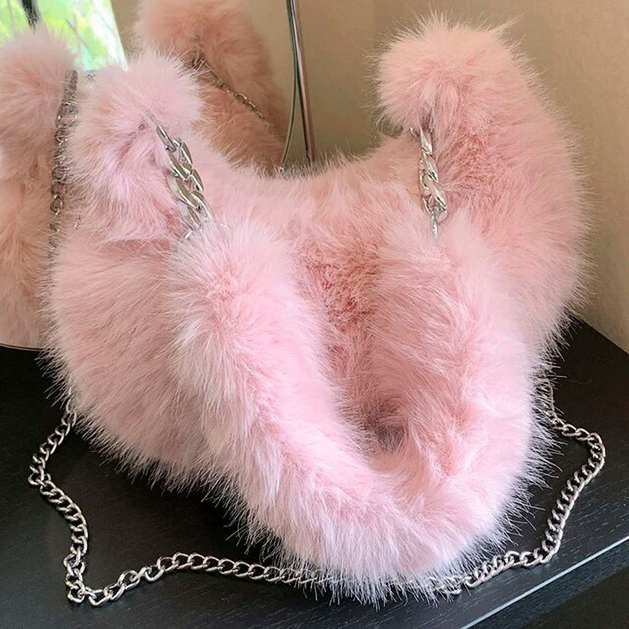 LinYooLi Women Plush Underarm Bag Zipper Fuzzy Armpit Bag Versatile ...