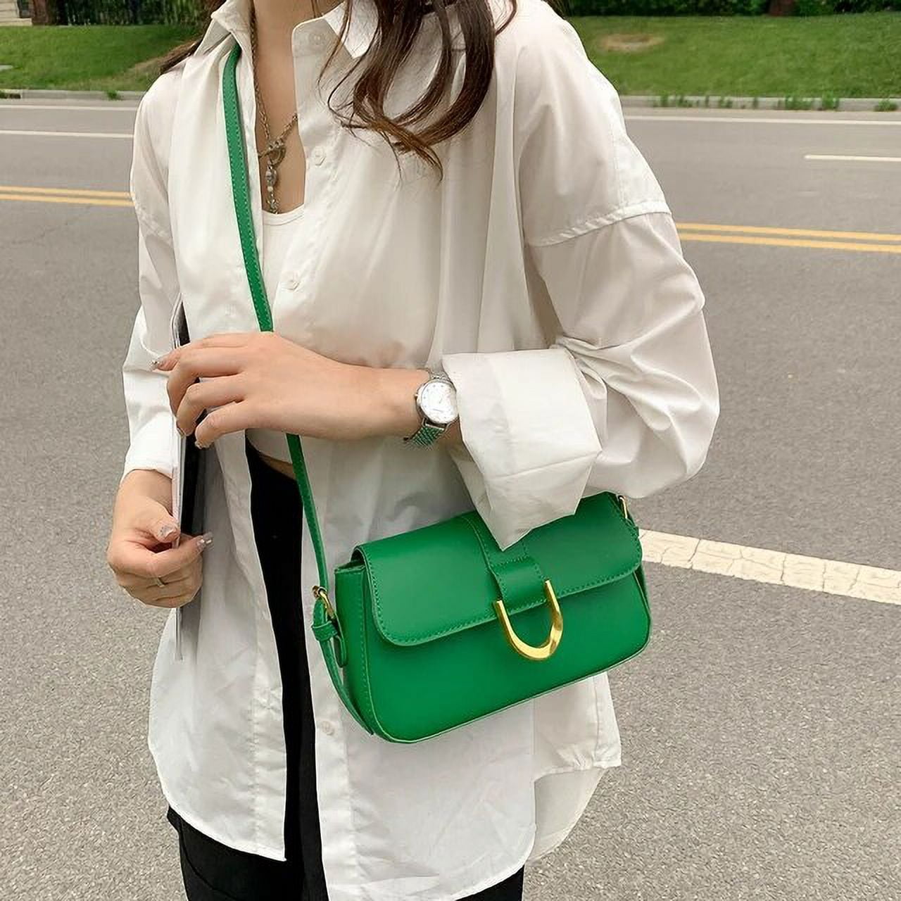 LinYooLi Women Simple Crossbody Bag PU Leather Casual Armpit Bag Solid ...