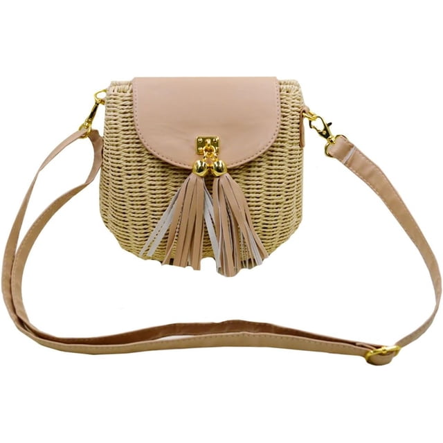 LinYooLi Women Small Bells Tassels Rattan Straw Woven Cross-body Bag ...