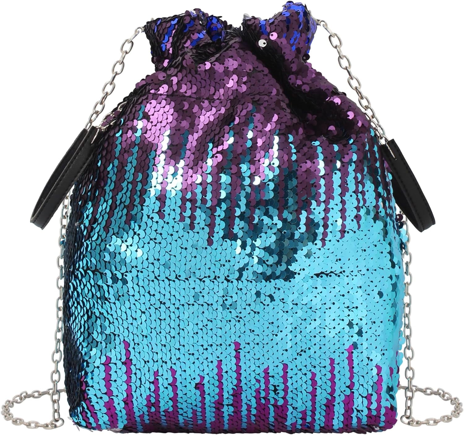 LinYooLi Women Small Mermaid Sequins Drawstring Bucket Bag Chain ...