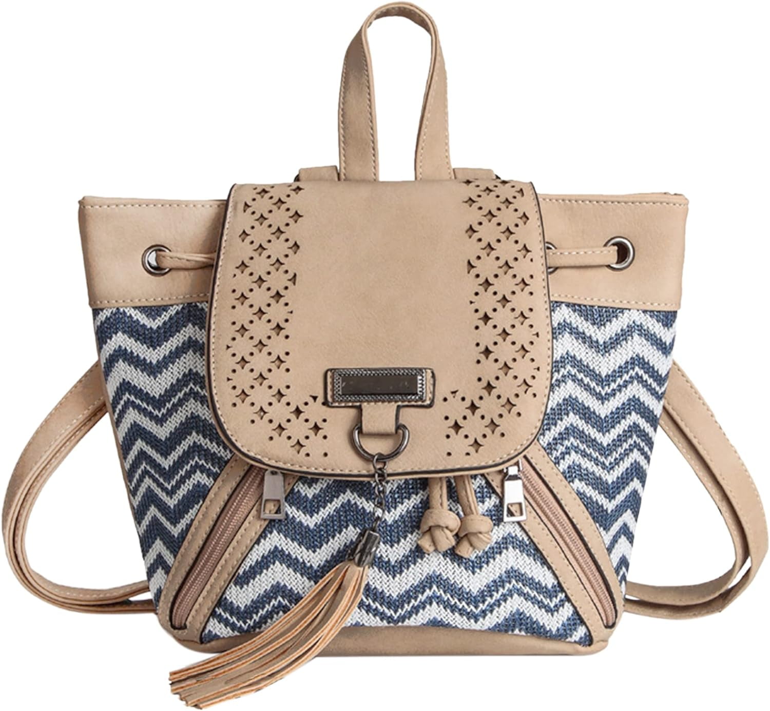 LinYooLi Women Small Tassels Straw Woven Backpack Flap Drawstring ...