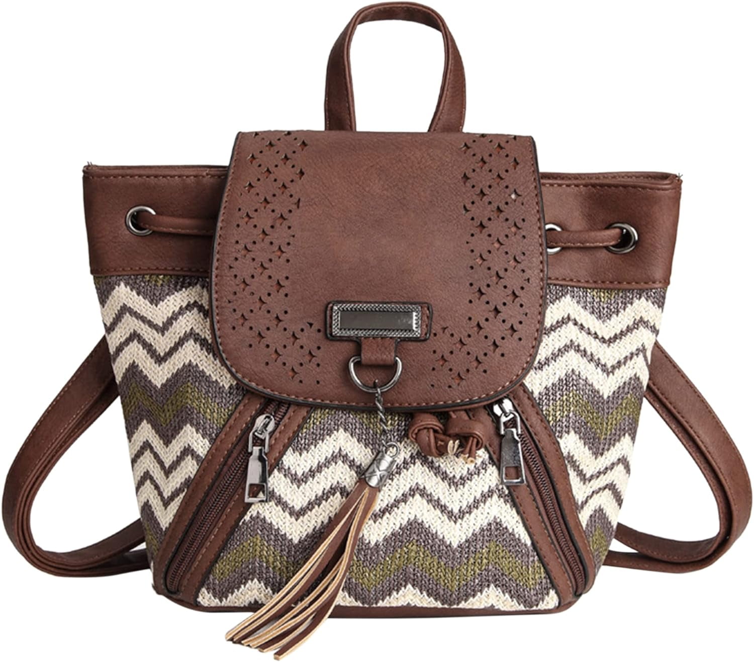 LinYooLi Women Small Tassels Straw Woven Backpack Flap Drawstring ...