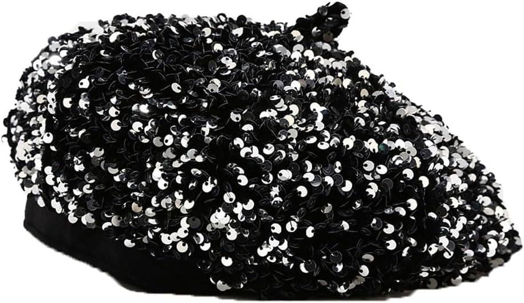 LinYooLi Women Sparkly Sequin Beret Hat Shining French Style Beanie Cap ...