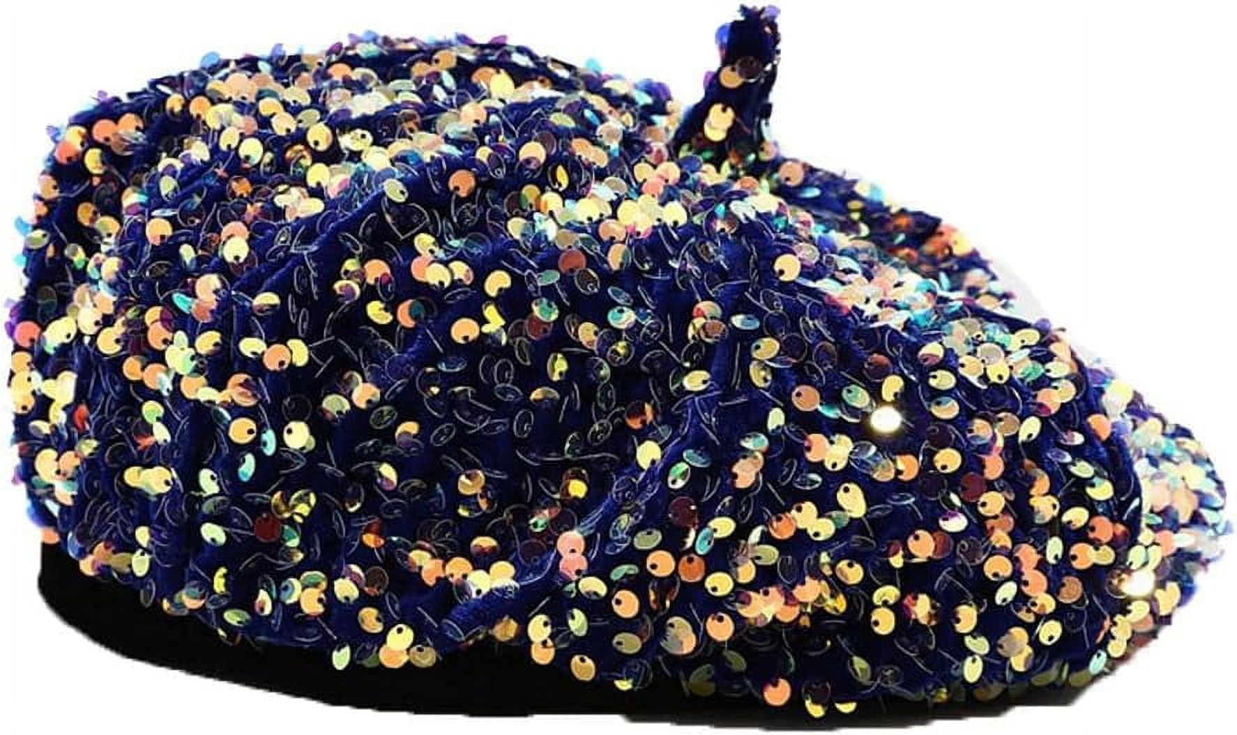 LinYooLi Women Sparkly Sequin Beret Hat Shining French Style Beanie Cap ...