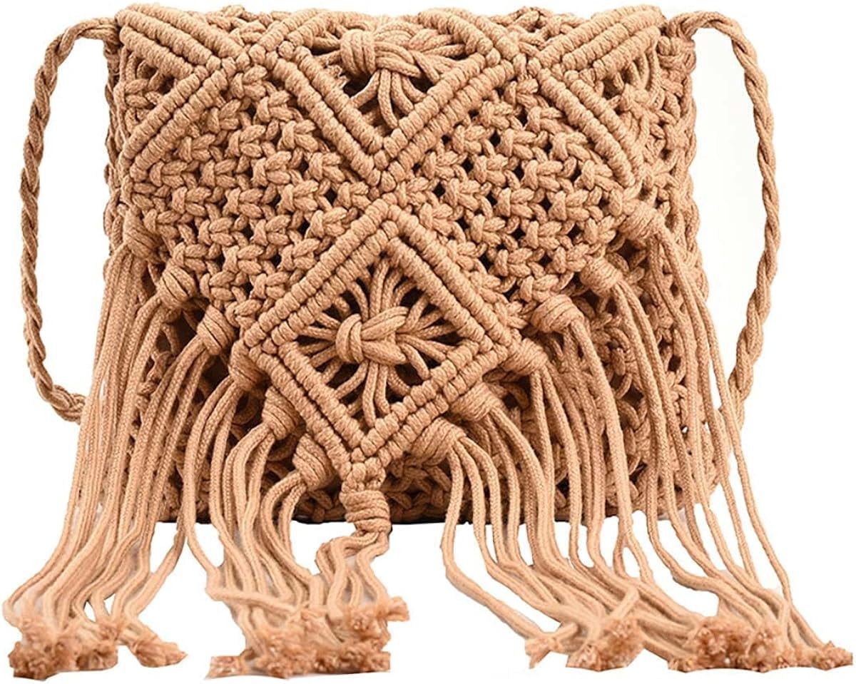 LinYooLi Women Straw Crossbody Bags Cotton Crochet Tassel Beach Bag ...