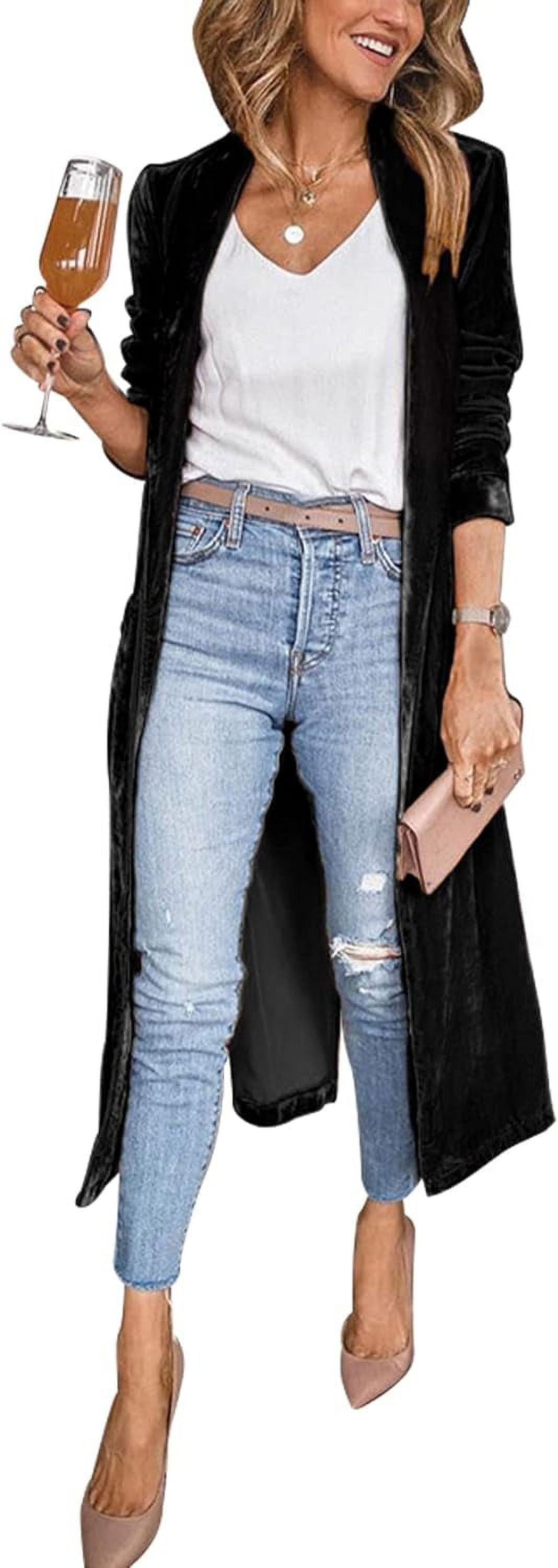 LinYooLi Women Velvet Blazer Jackets Long Velvet Duster Kimono Coat ...