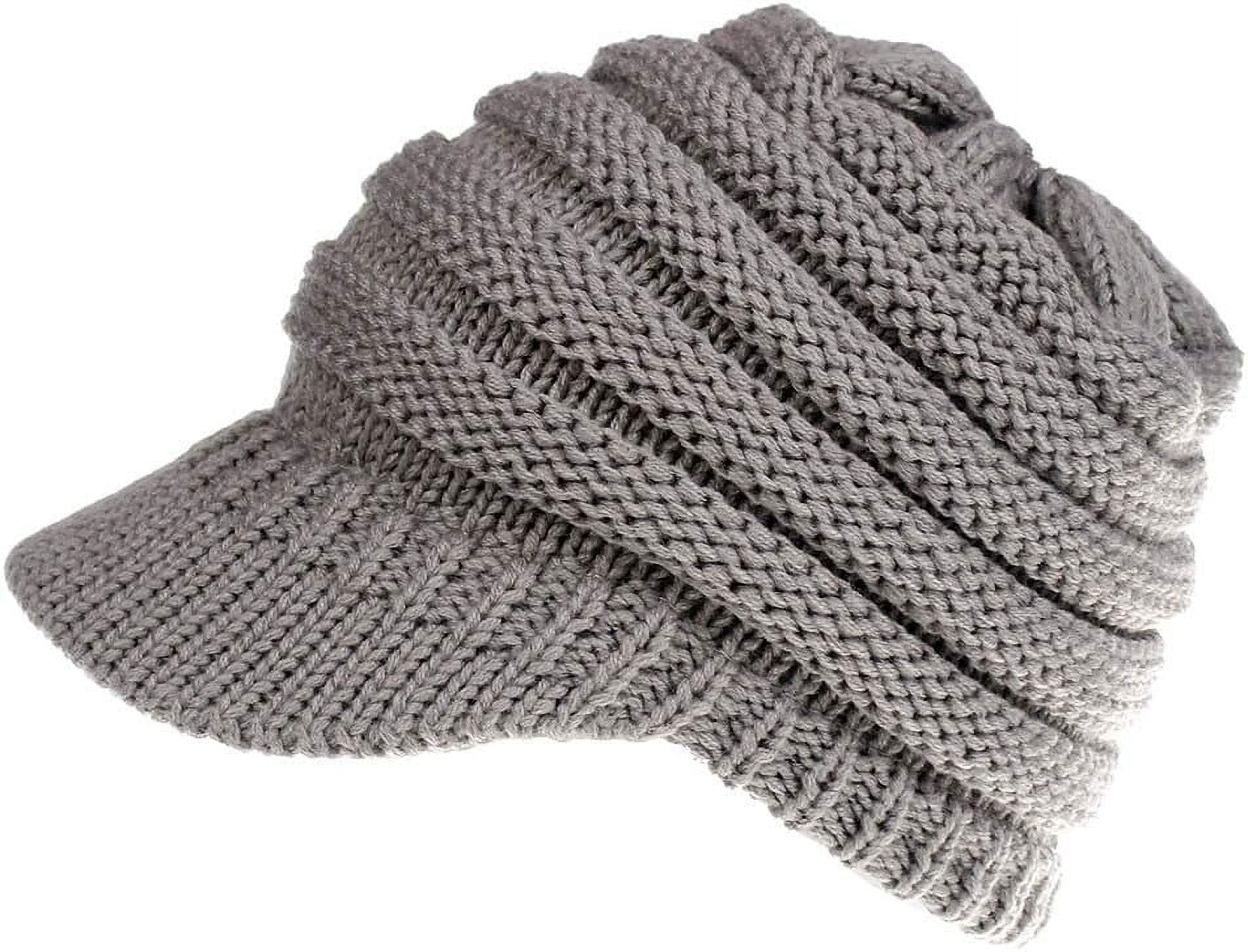 LinYooLi Women Winter Warm Knit Messy High Bun Ponytail Hat Visor ...