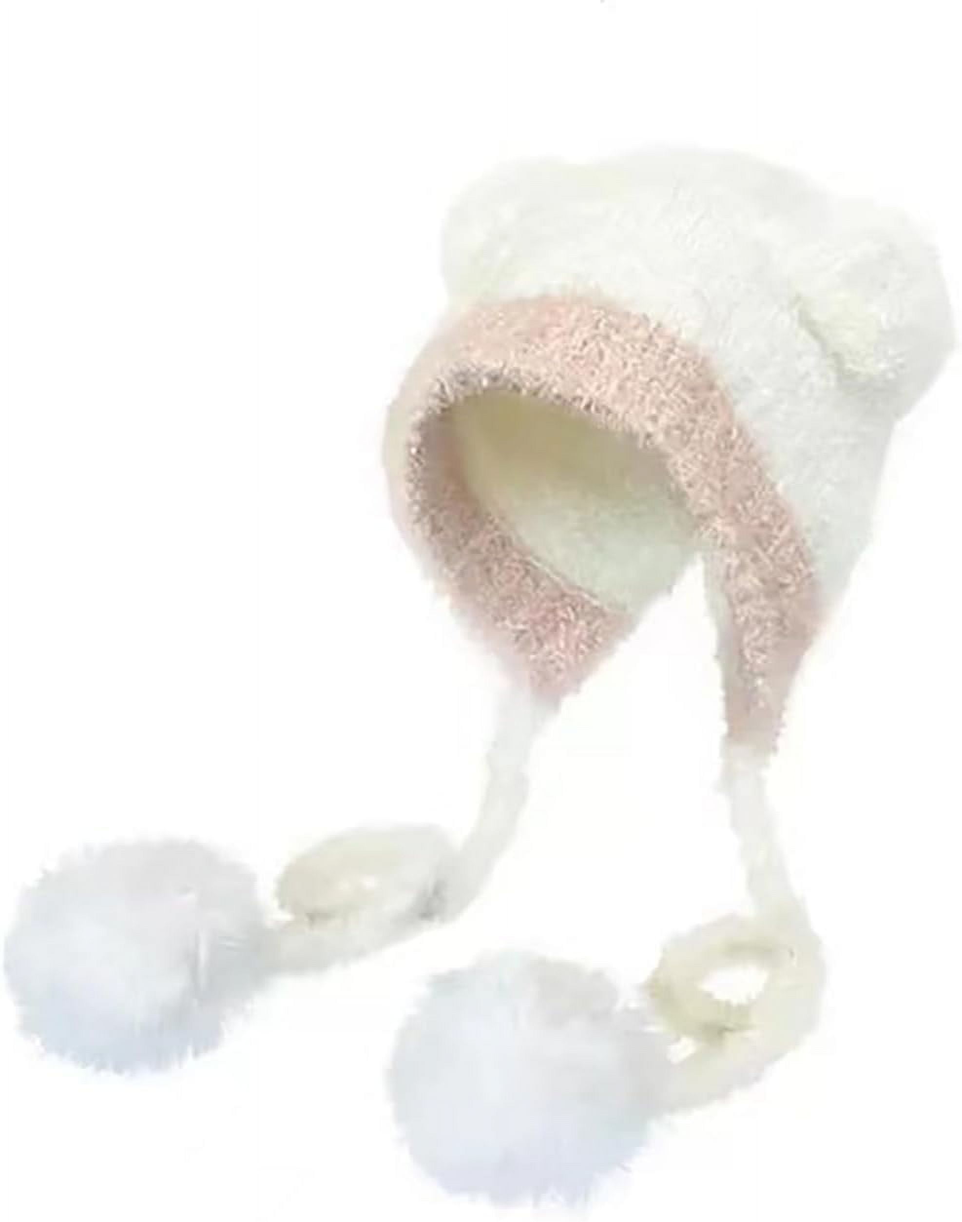 LinYooLi Women Y2K Bear Ear Beanie Hat with Pom Poms Cute Kawaii ...