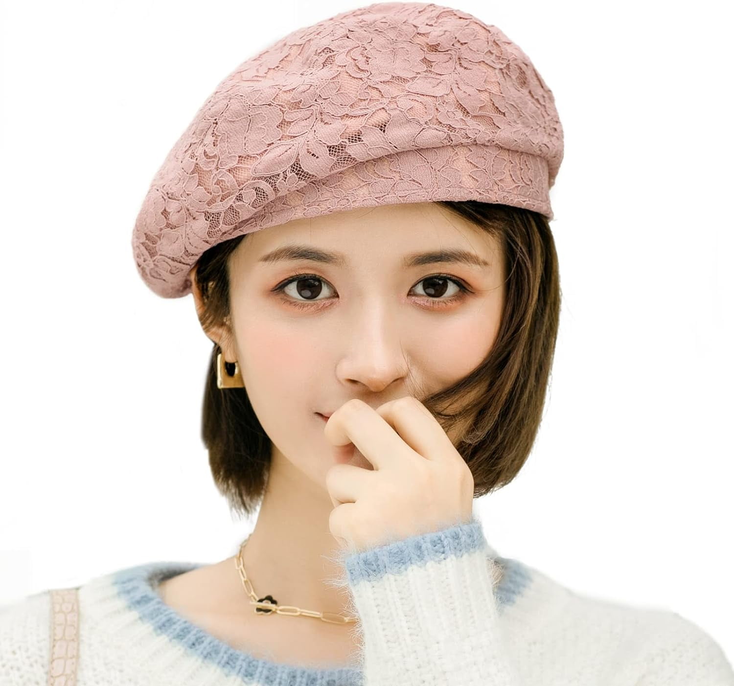LinYooLi Women's Chic Lace Beret French Dress Beret Vintage Summer ...