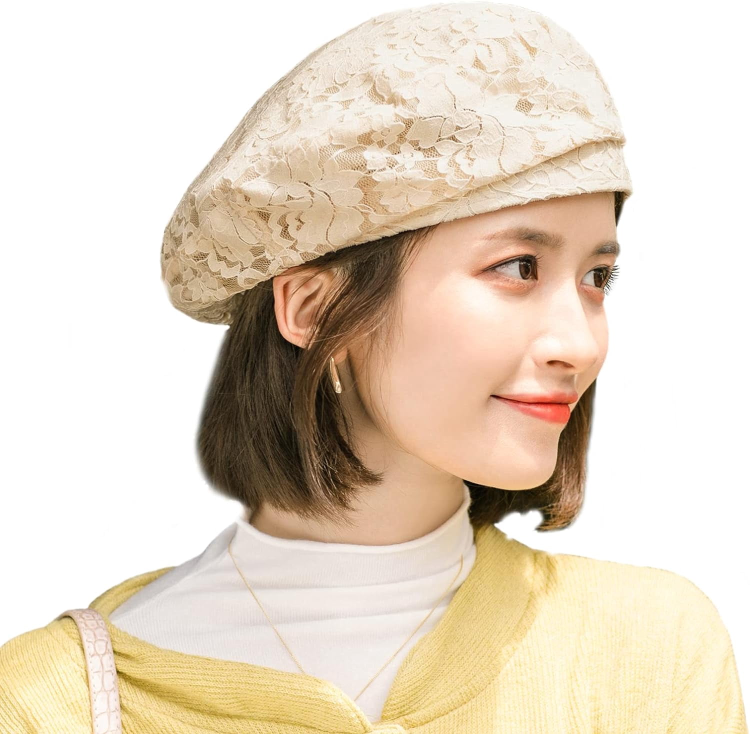LinYooLi Women's Chic Lace Beret French Dress Beret Vintage Summer ...
