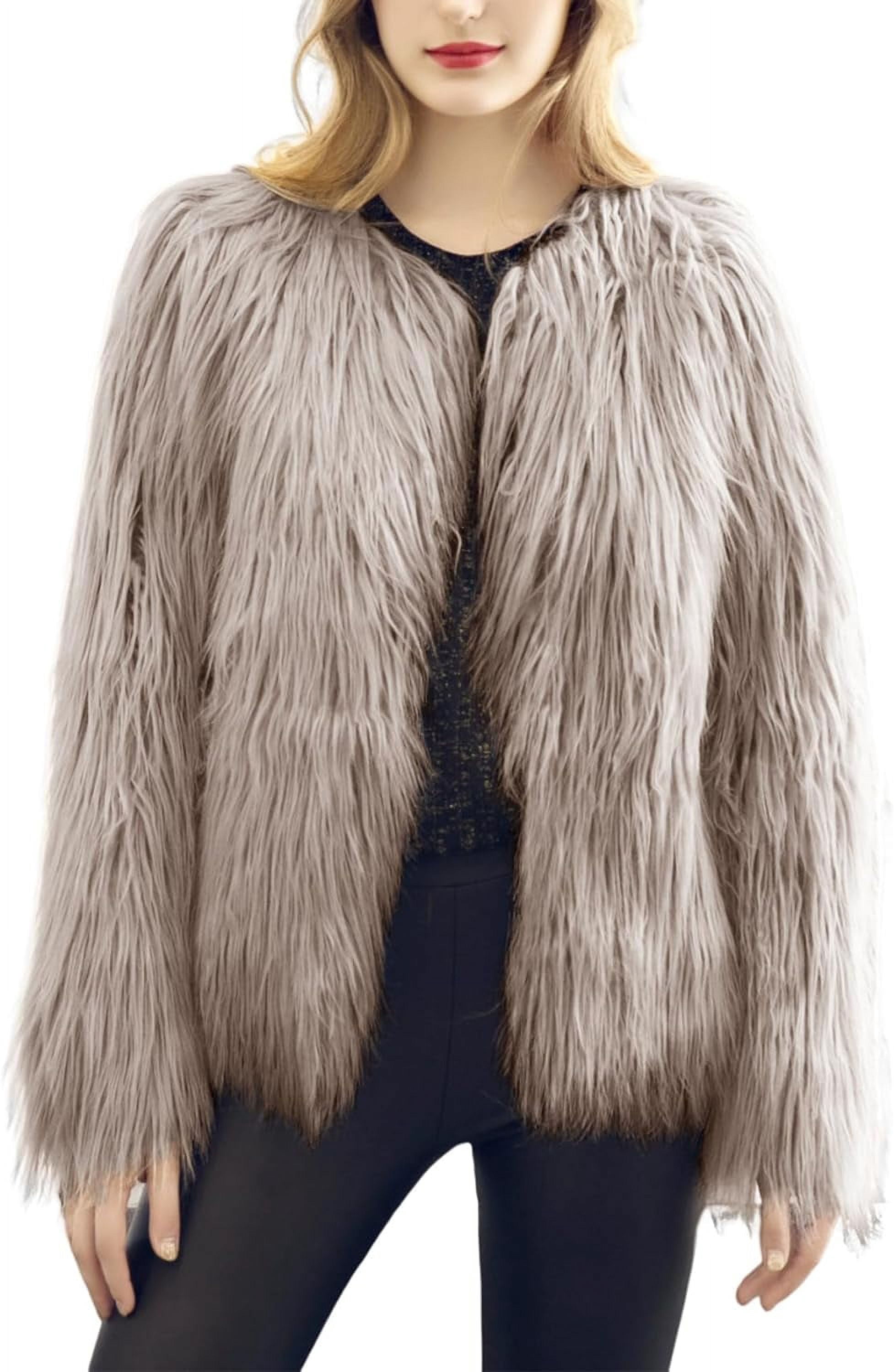 LinYooLi Women' s Cropped Faux Fur Jacket Coat Parka Shaggy Furry Coat ...