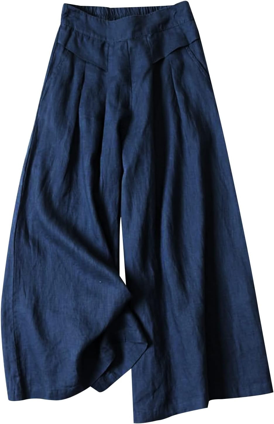 Linyooli Women S Culottes Linen Blend Wide Leg Pants Elastic Waist