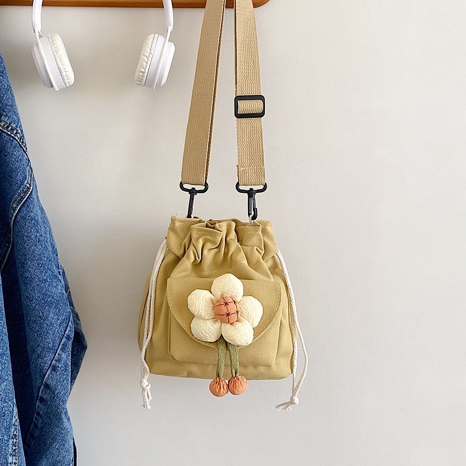 LinYooLi Women's Cute Flower Drawstring Bucket Bag, Women's Learning ...