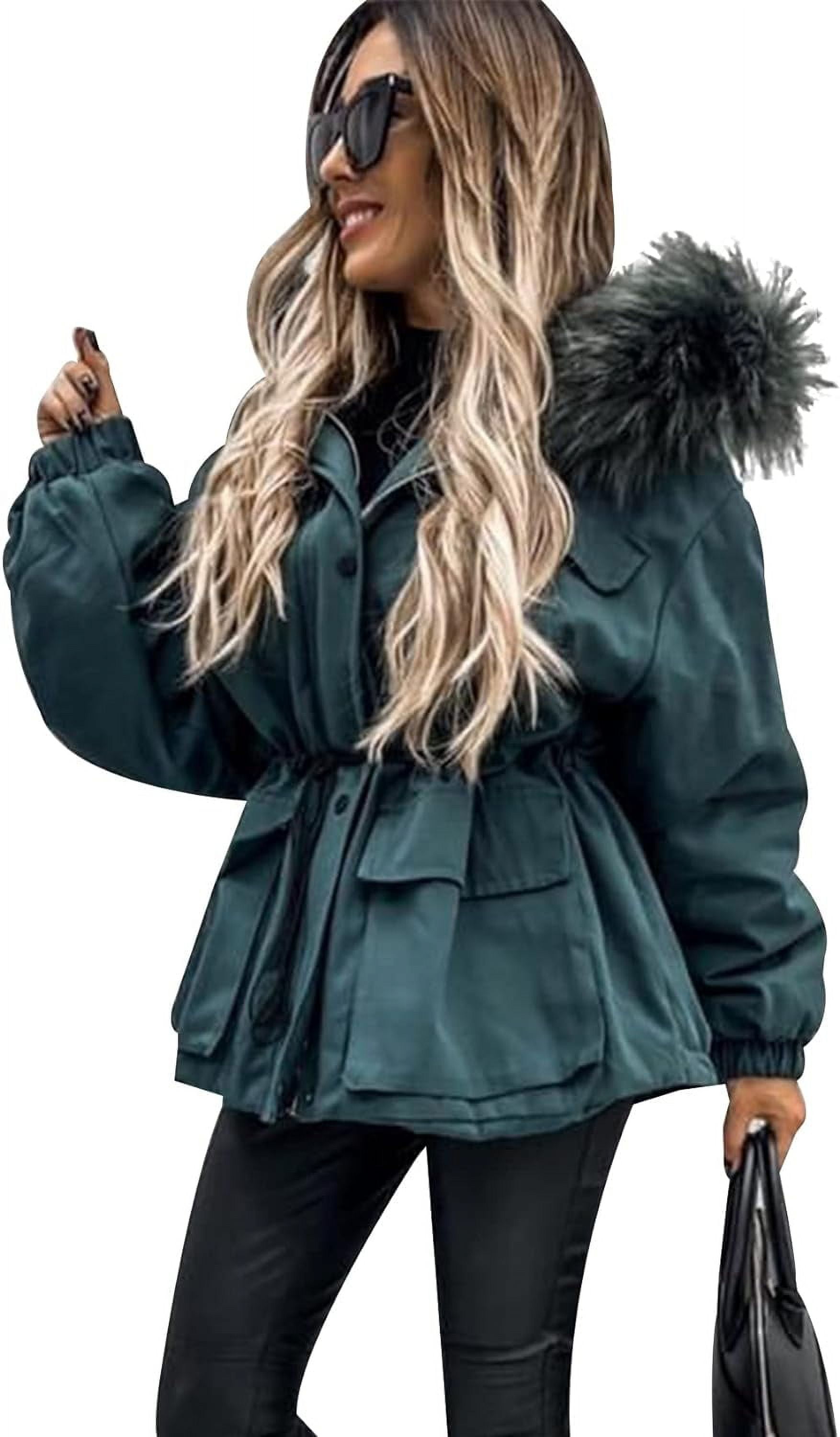 LinYooLi Women’ s Faux Fur Hooded Winter Parka Jacket Zip Up Coat ...