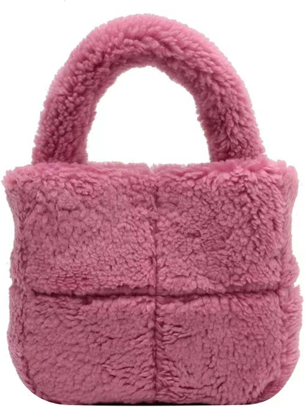 LinYooLi Women's Fluffy Sherpa Mini Tote Bag Fleece Faux Fur Hobo ...
