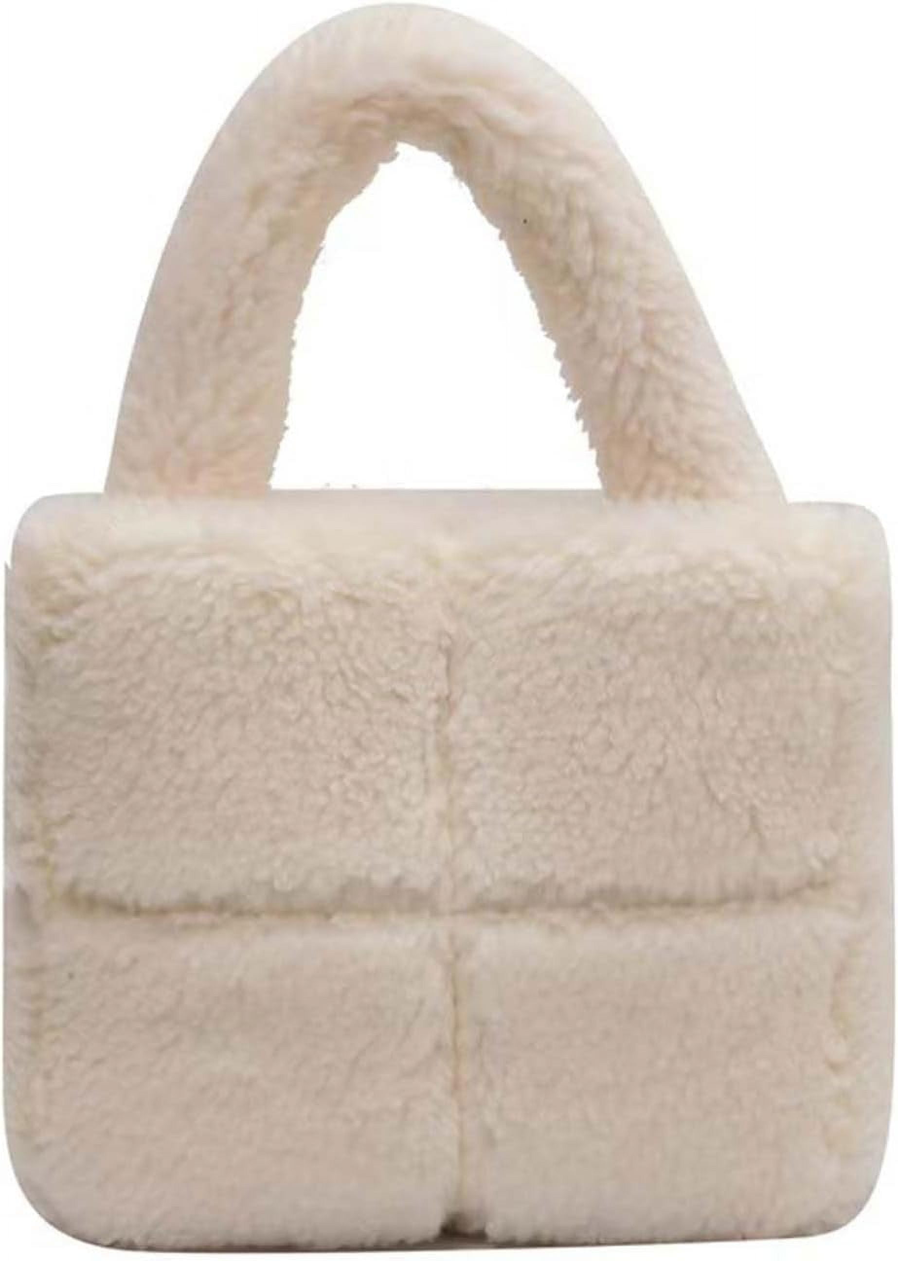LinYooLi Women's Fluffy Sherpa Mini Tote Bag Fleece Faux Fur Hobo ...