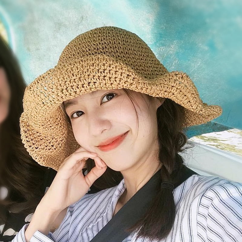 LinYooLi Women's Grass Editing Rolling Liang Hat Beach Straw Hat Summer ...