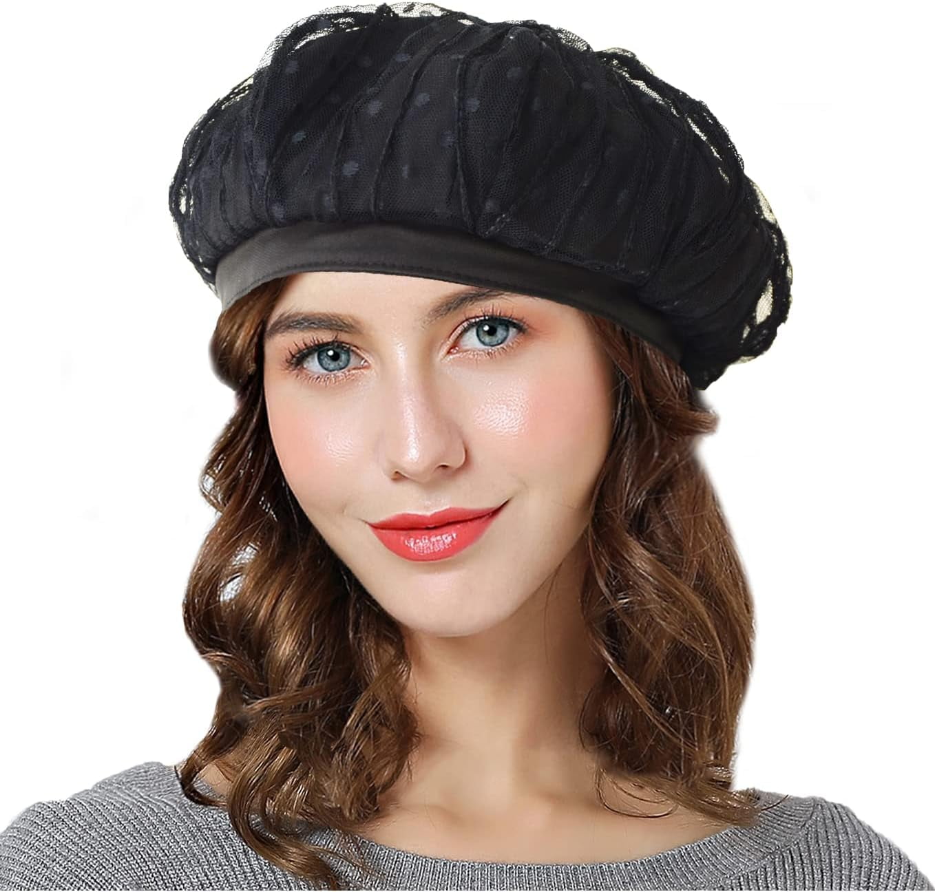 LinYooLi Women’s Lace Beret French Style Vintage Summer Spring ...