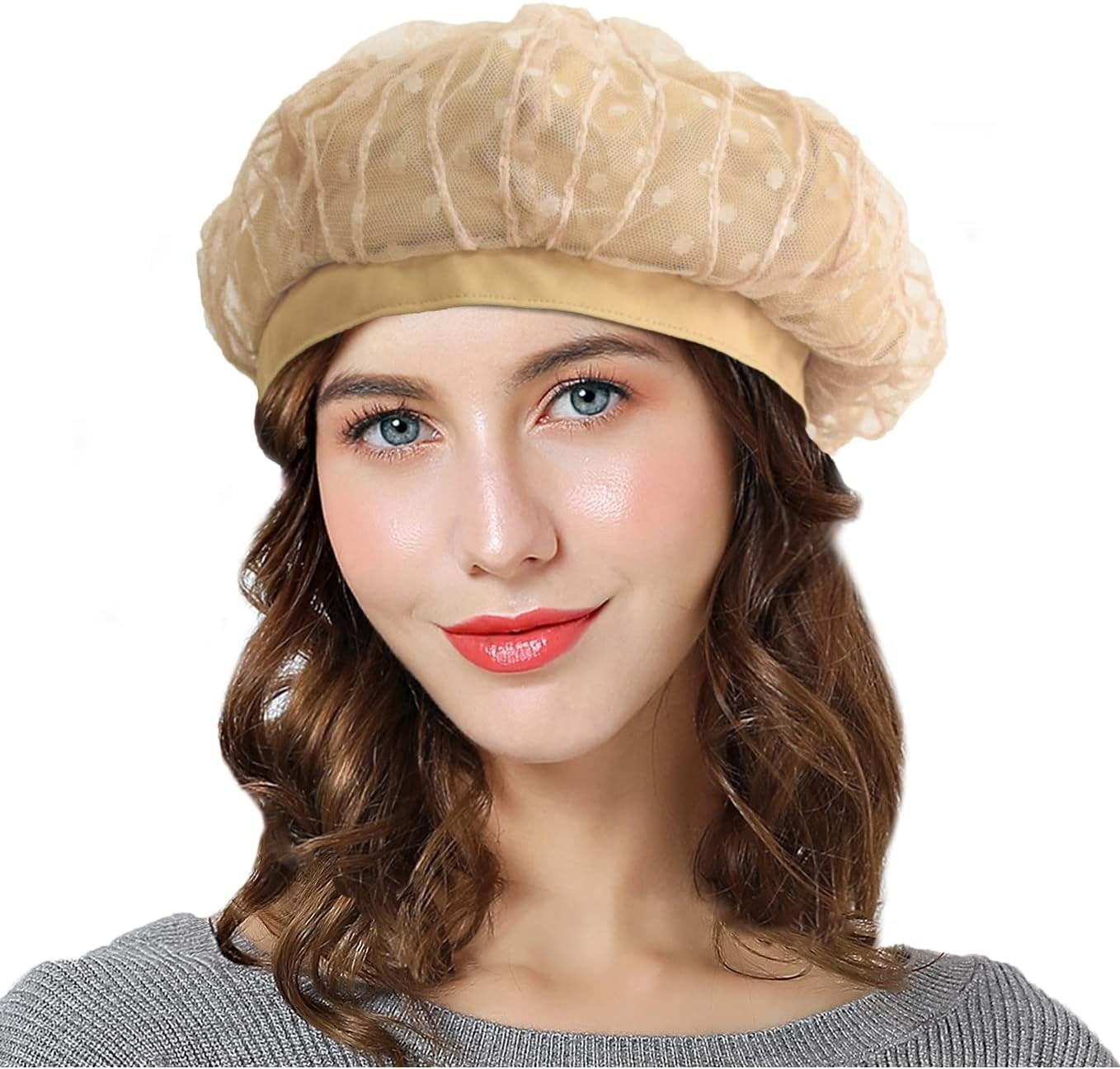 LinYooLi Women’s Lace Beret French Style Vintage Summer Spring ...