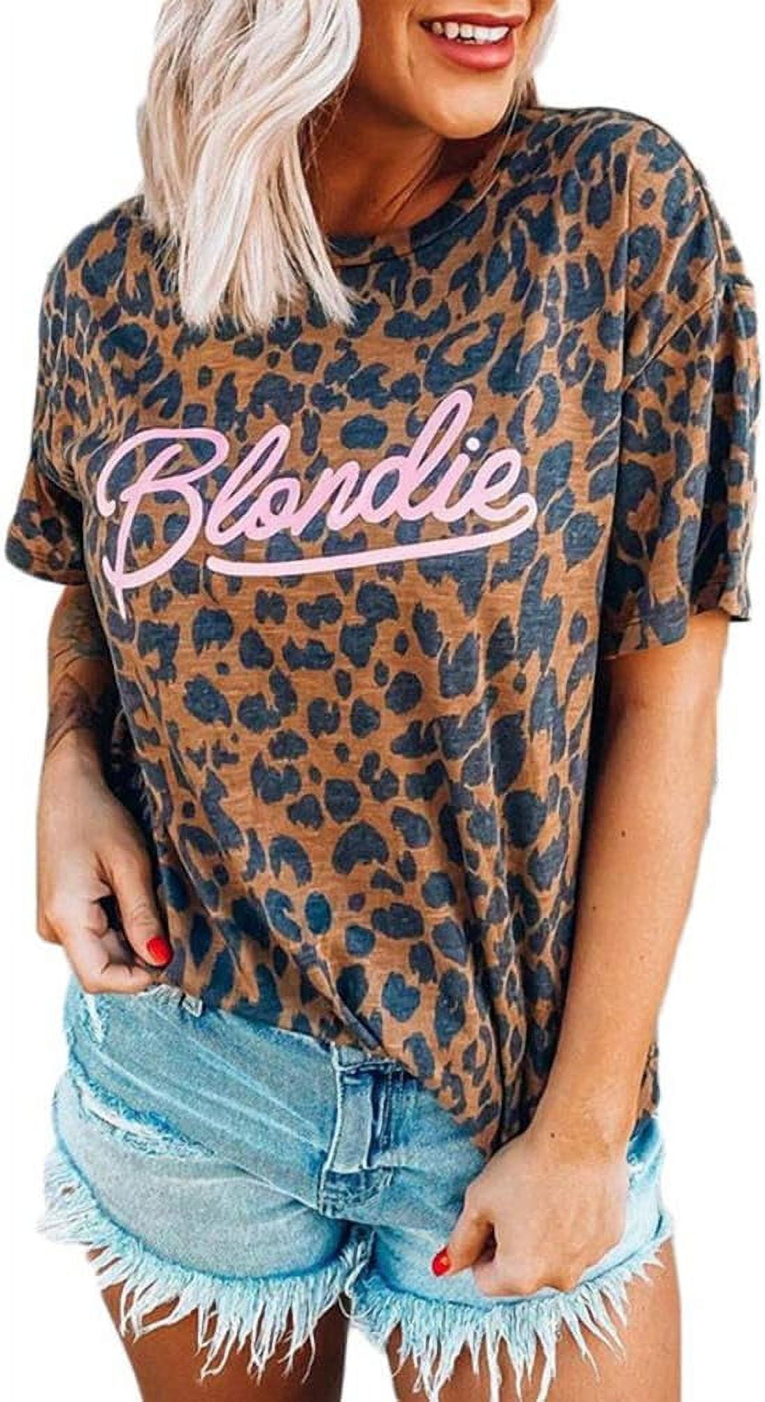 Linyooli Womens Leopard Print T Shirt Blondie Shirts Letter Printed