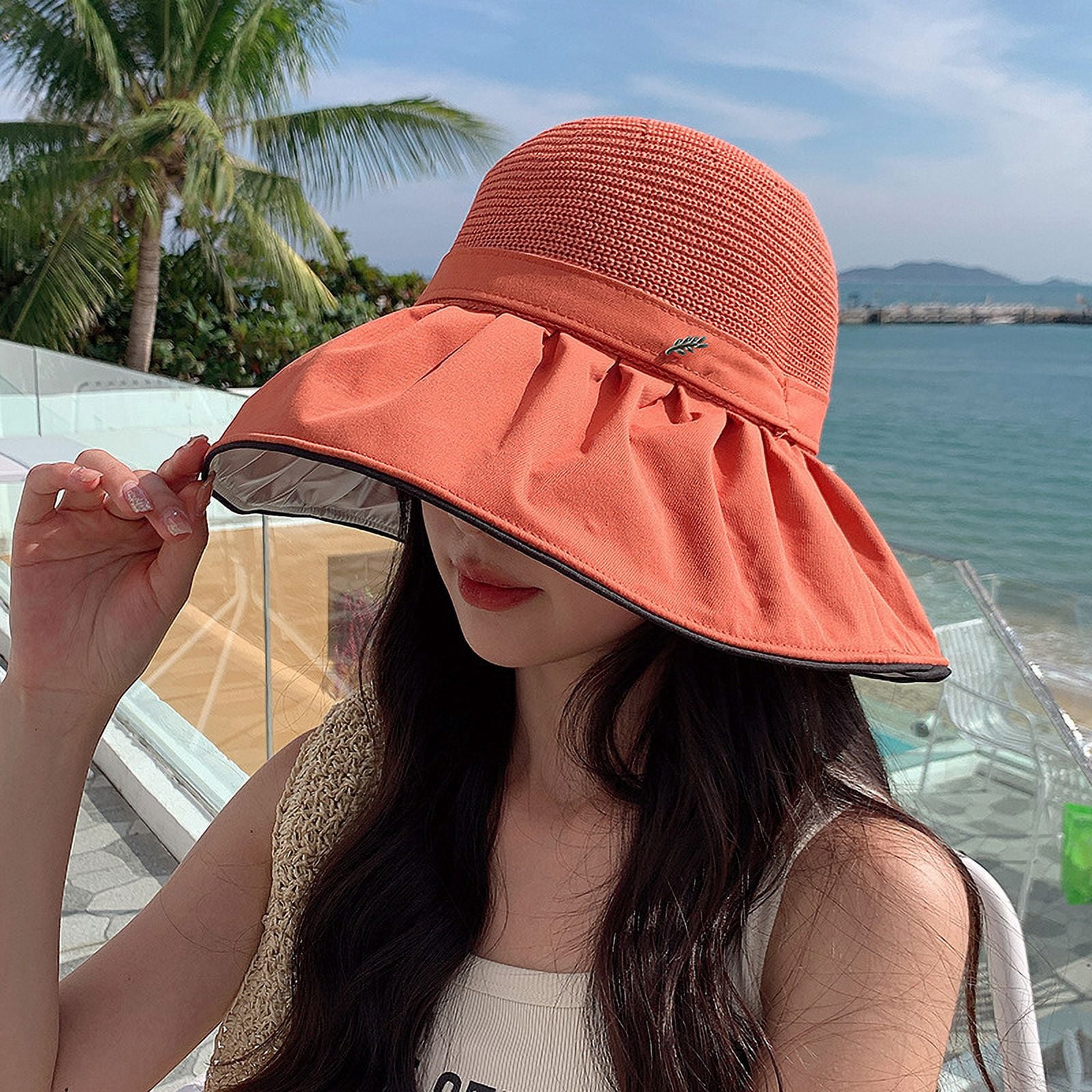 LinYooLi Women's New Pleated Sunshade Fabric Along The Fisherman's Hat ...