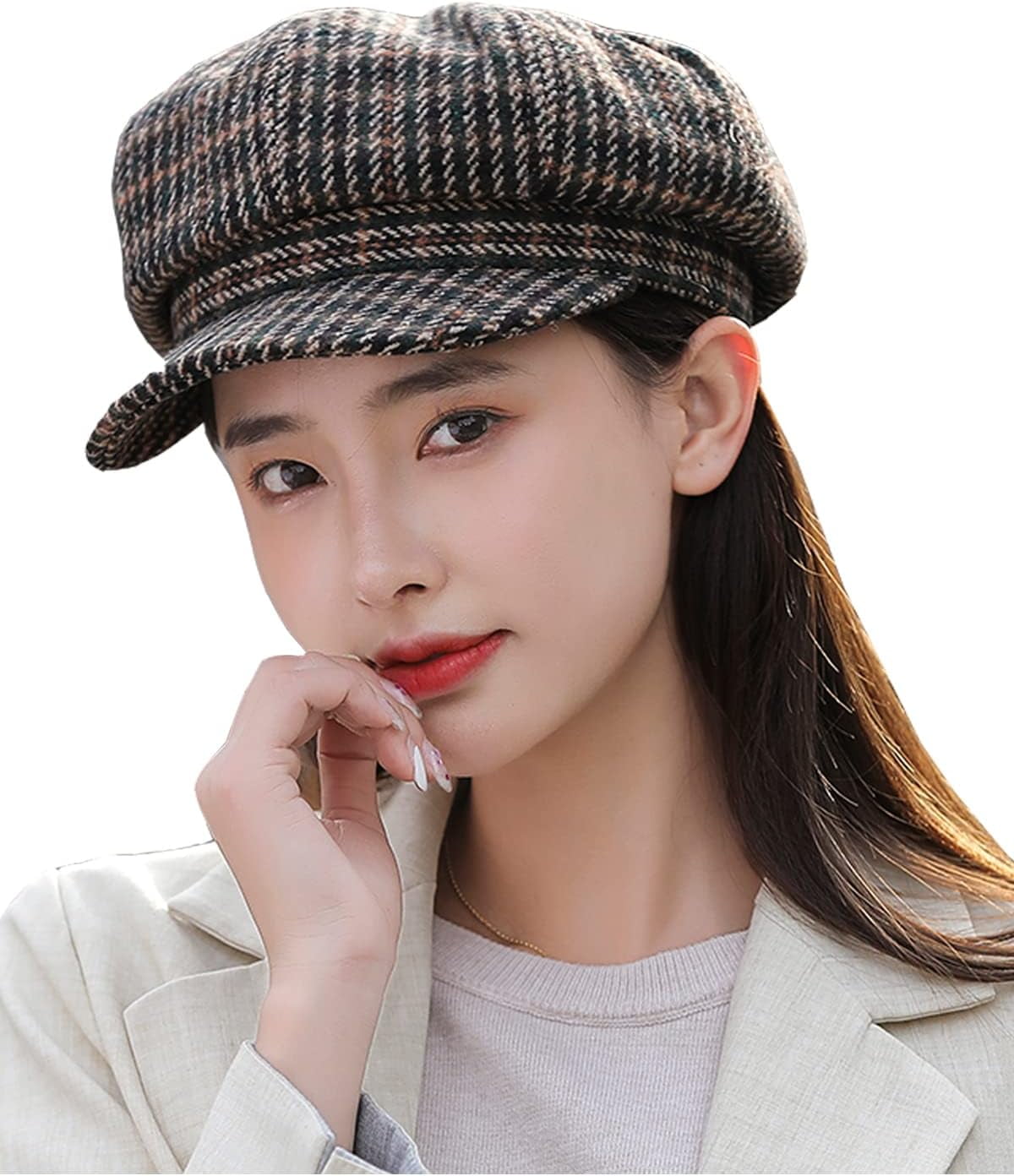 LinYooLi Women's Newsboy Cap Retro Plaid Octagonal Hat Outdoor Sun Hats ...
