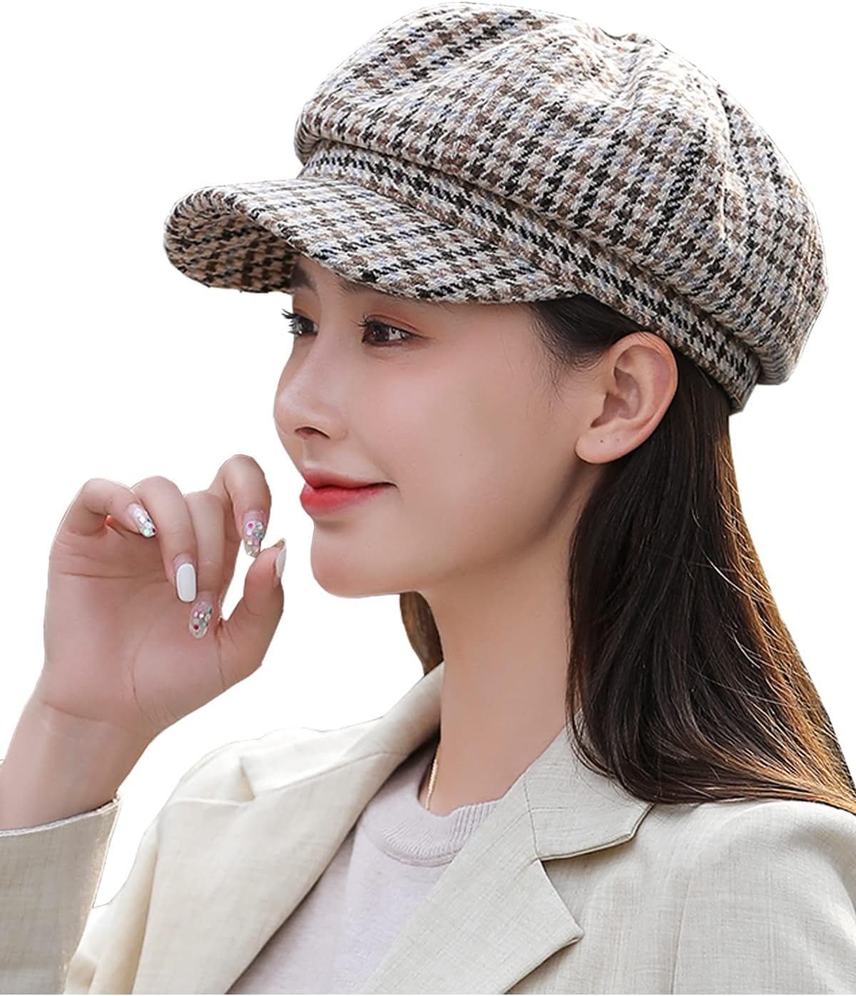 LinYooLi Women's Newsboy Cap Retro Plaid Octagonal Hat Outdoor Sun Hats ...