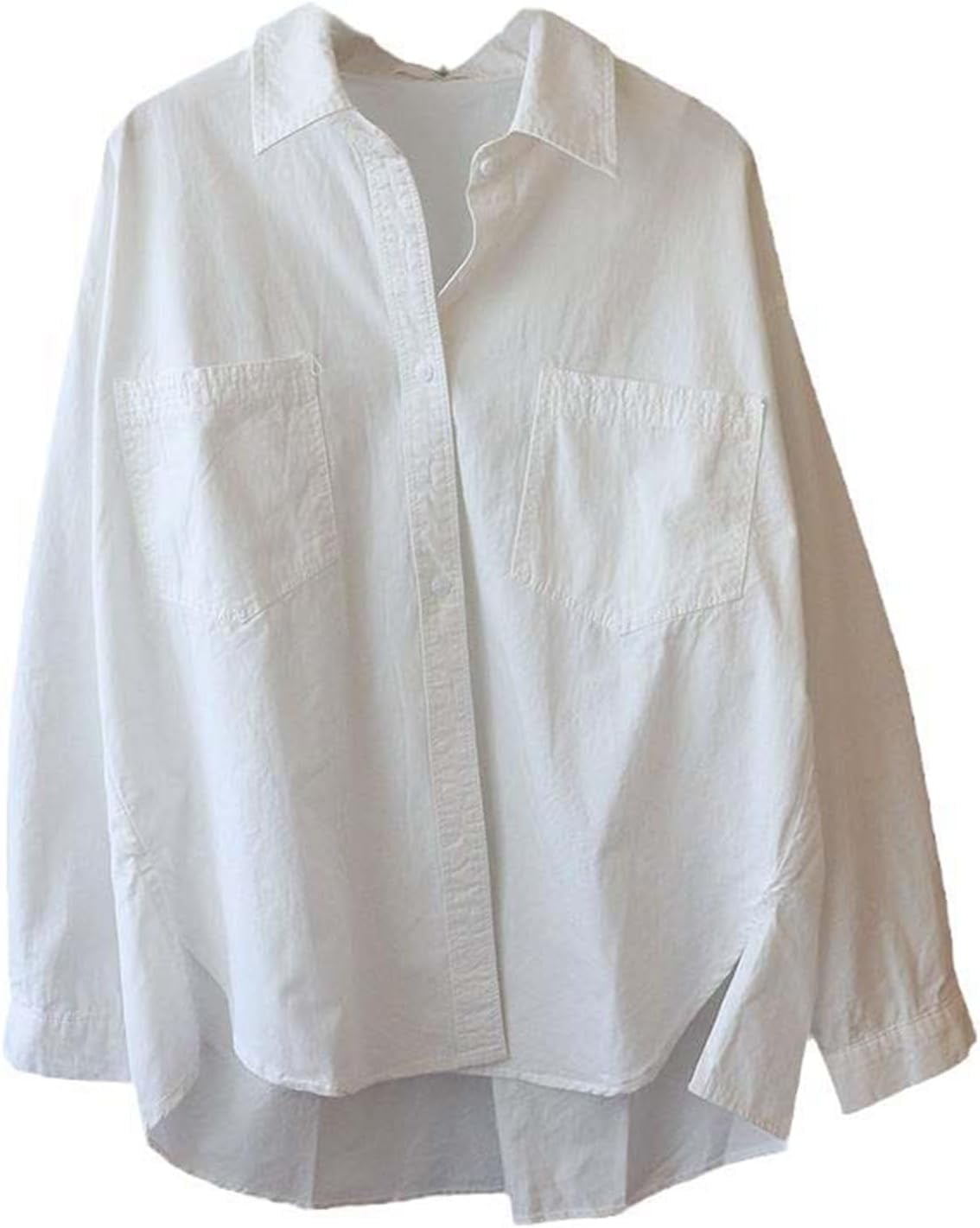 LinYooLi Womens Cotton Shirt Button Up Shirt Front Pocket Loose ...