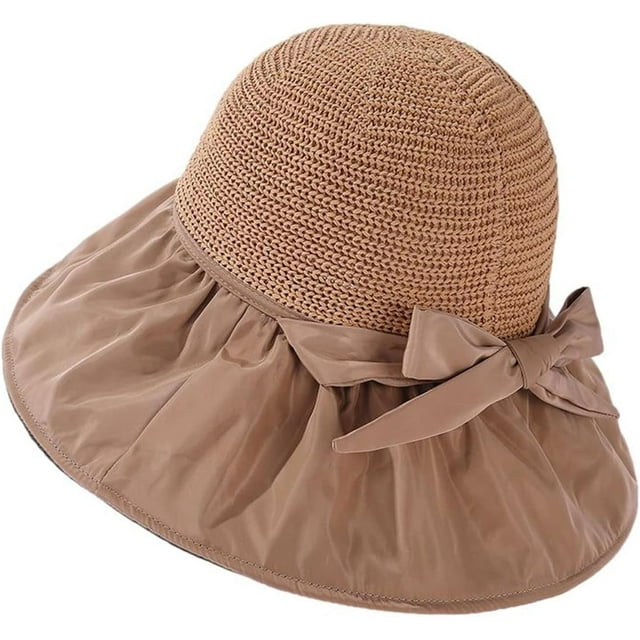LinYooLi Womens Foldable Wide Brim Straw Summer UV Visor Beach Sun Hat ...