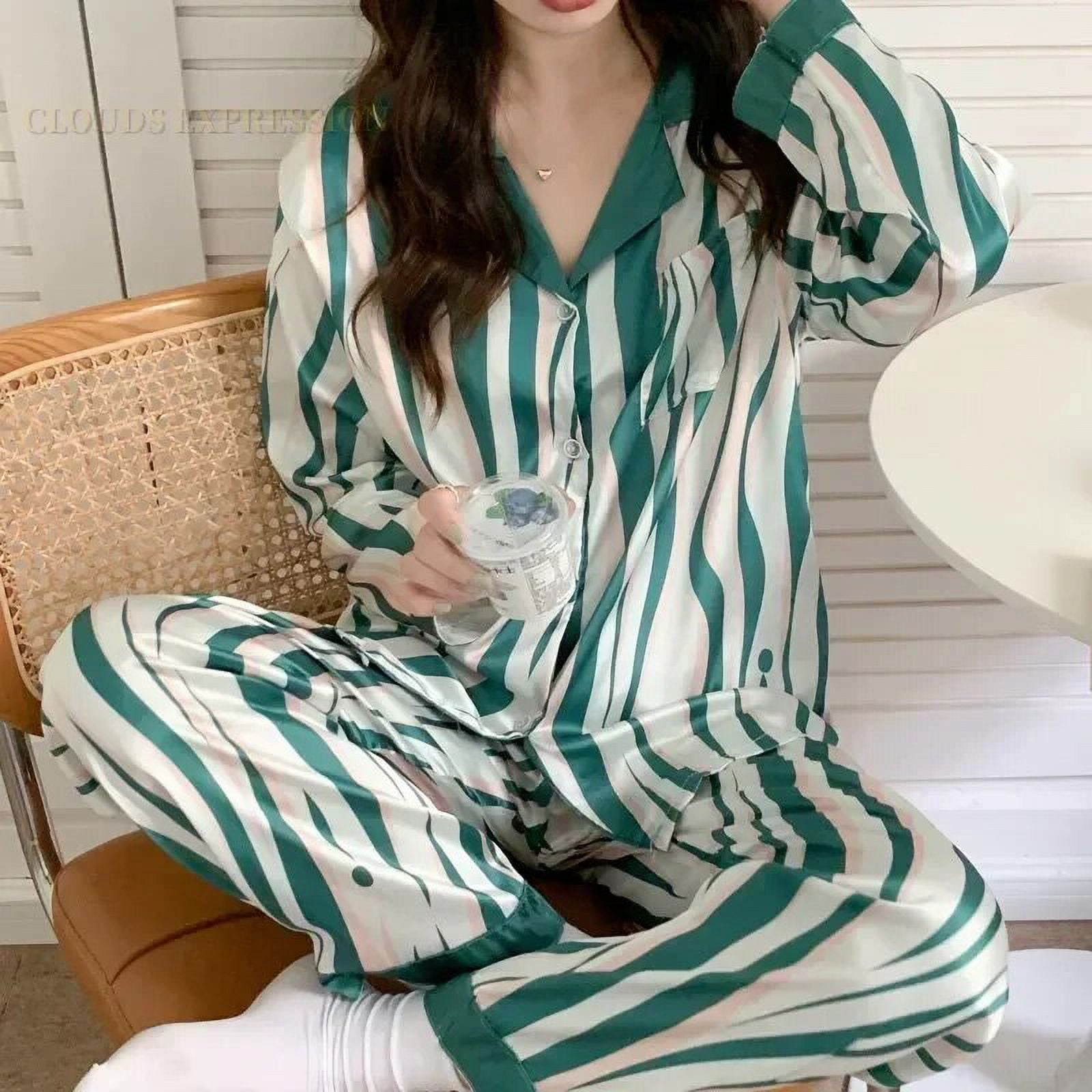 Linyooli Womens Silk Pajamas Ladies Faux Sleepwear Summer Casual Luxury