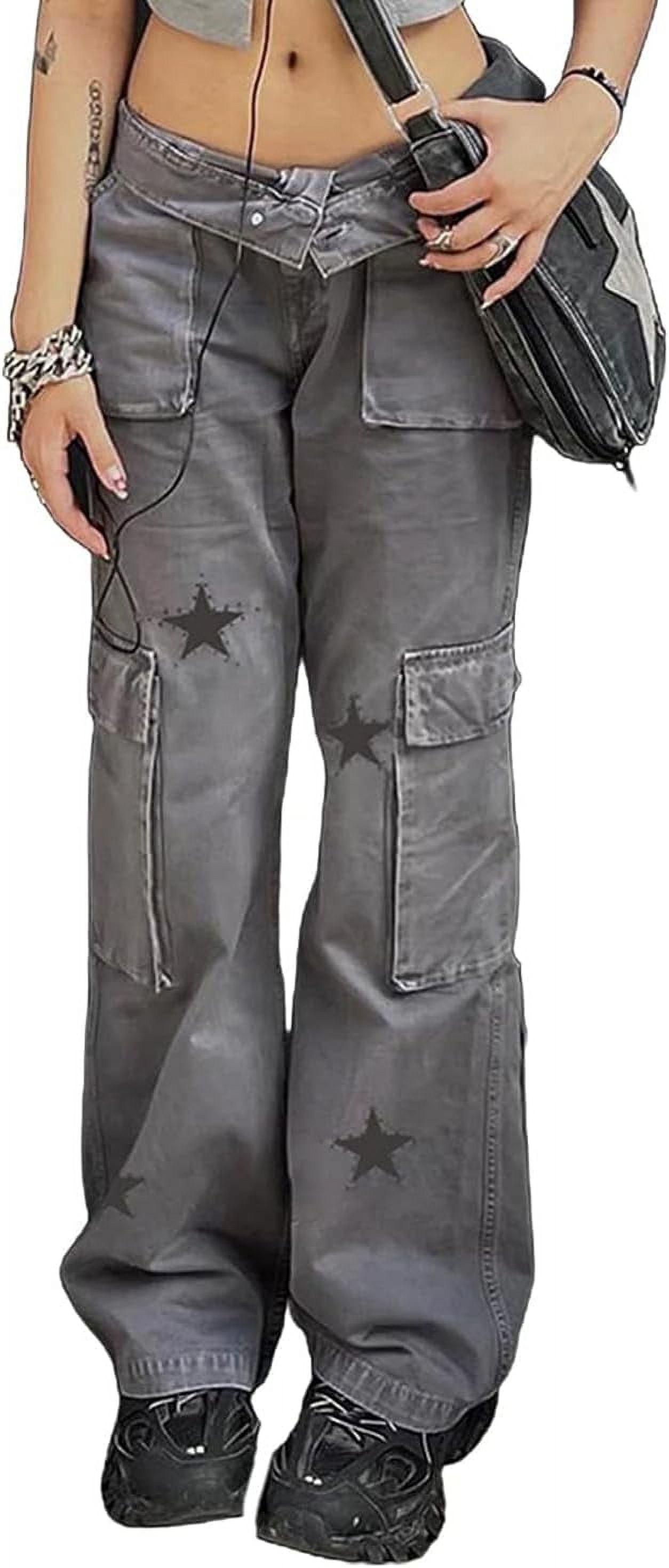 LinYooLi Y2K Baggy Jeans Star Patch Wide Leg Pants Alt Emo 90s Grunge ...