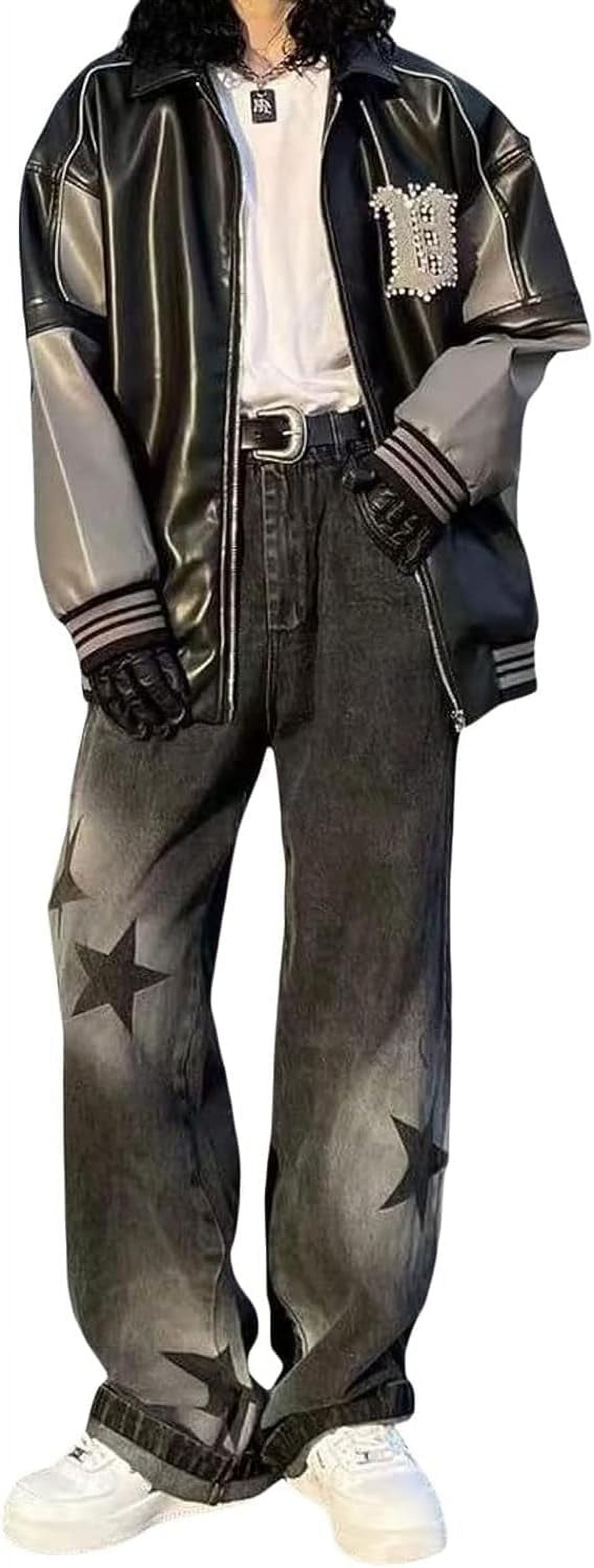 LinYooLi Y2K Baggy Jeans Star Patch Wide Leg Pants Alt Emo 90s Grunge ...