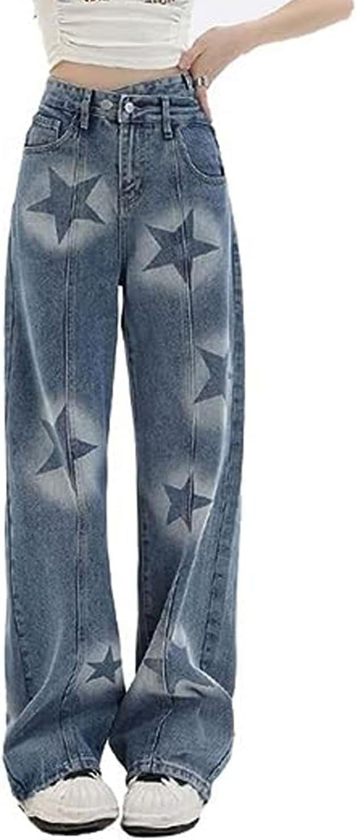 LinYooLi Y2K Baggy Jeans Star Patch Wide Leg Pants Alt Emo 90s Grunge ...