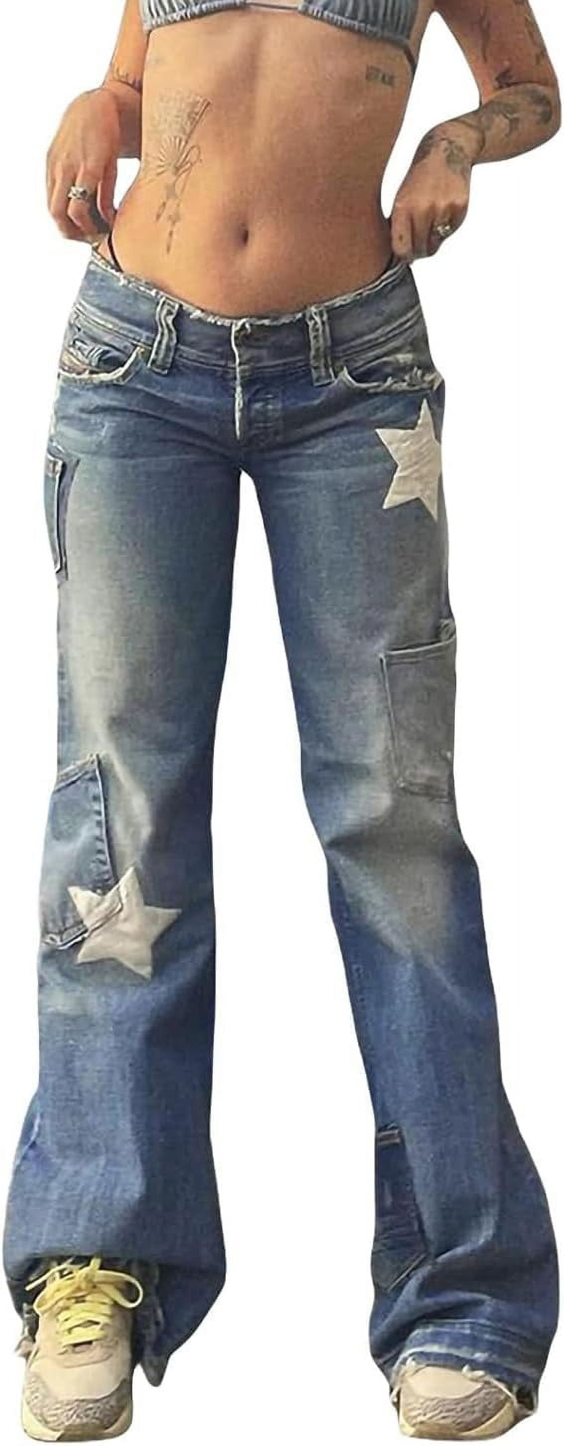 LinYooLi Y2K Baggy Jeans Star Patch Wide Leg Pants Alt Emo 90s Grunge ...