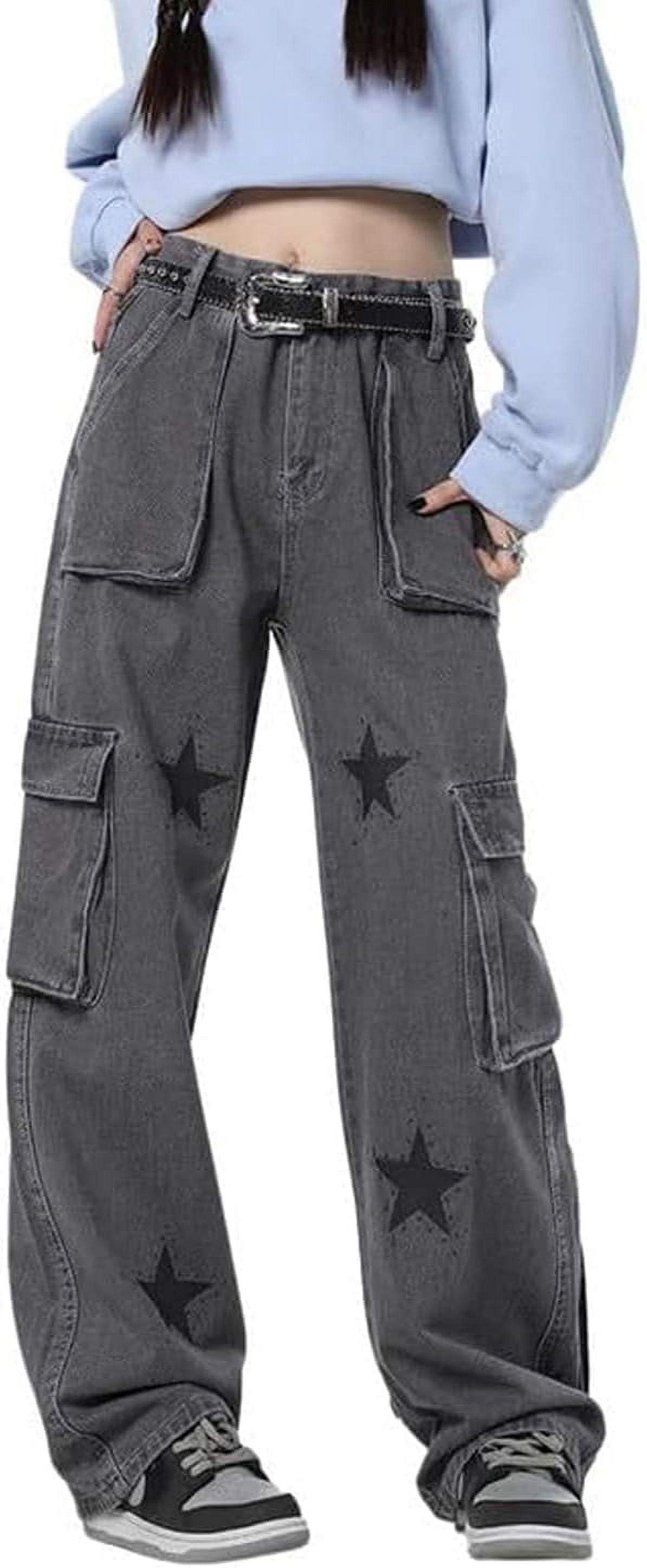 LinYooLi Y2K Baggy Jeans Star Patch Wide Leg Pants Alt Emo 90s Grunge ...