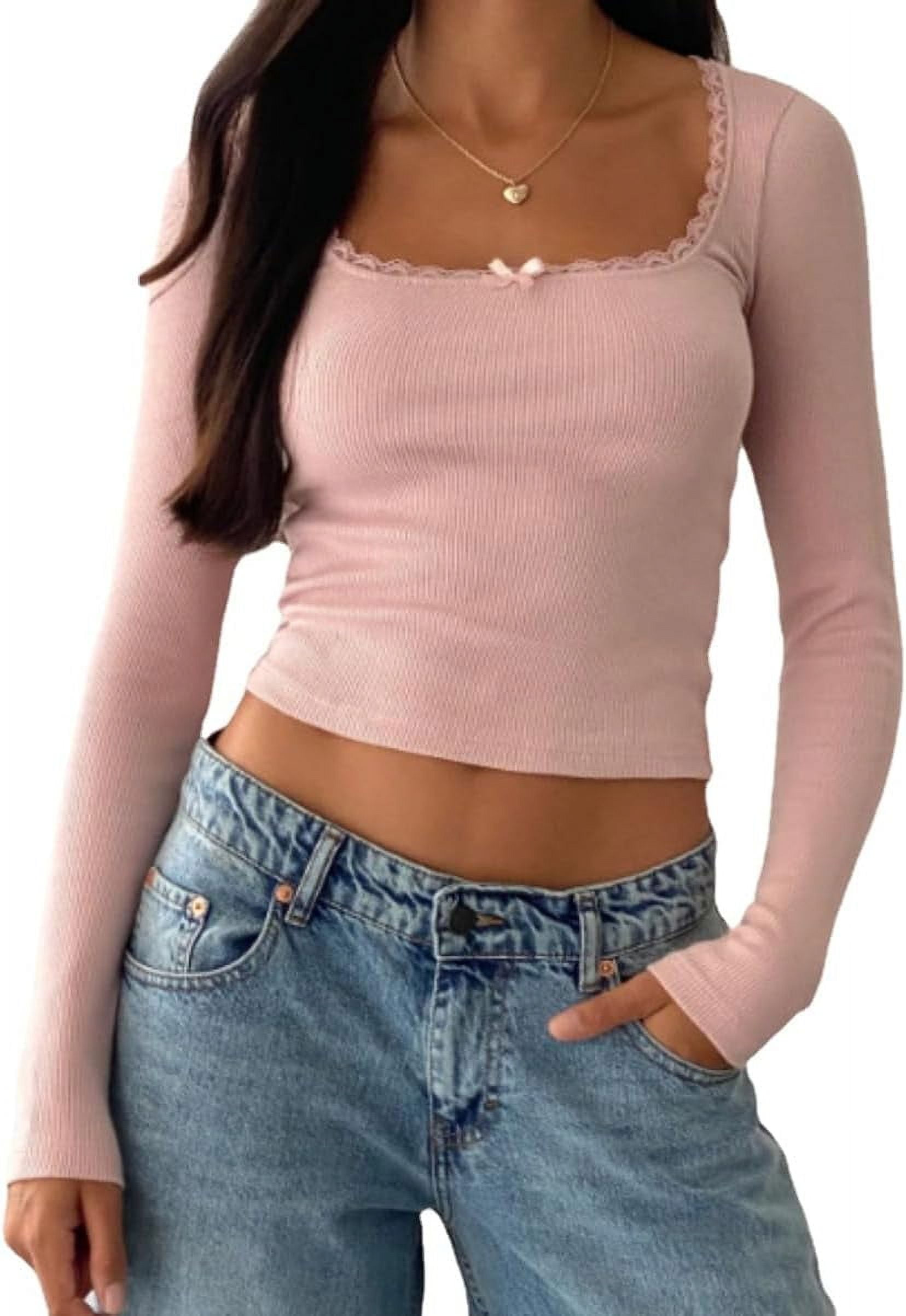 Linyooli Y2k Long Sleeve Top Lace Long Sleeve Top Cute Tops For Women