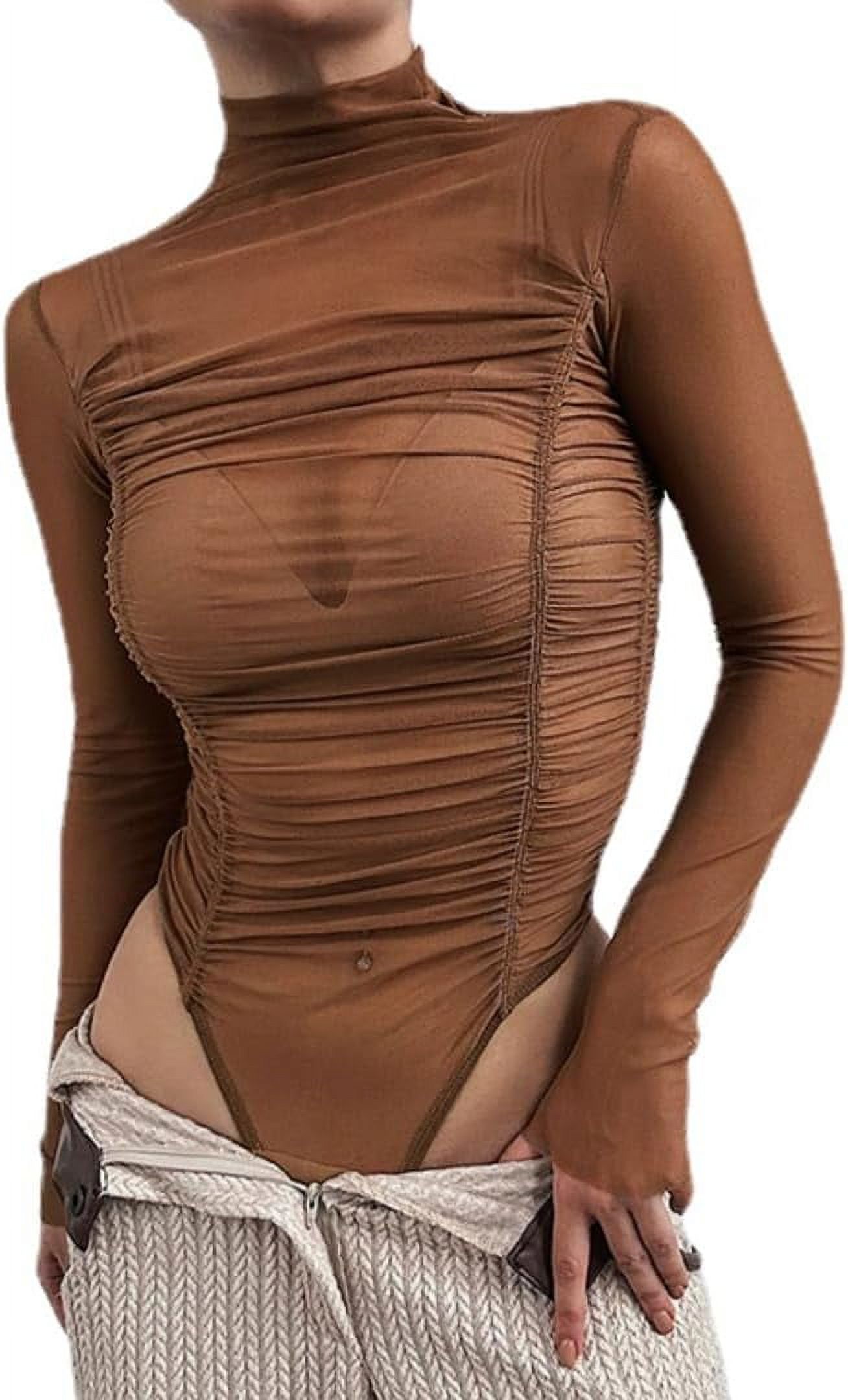 Linyooli Y2k Tops Going Out Tops Mesh Long Sleeve Top Sheer Top Lace