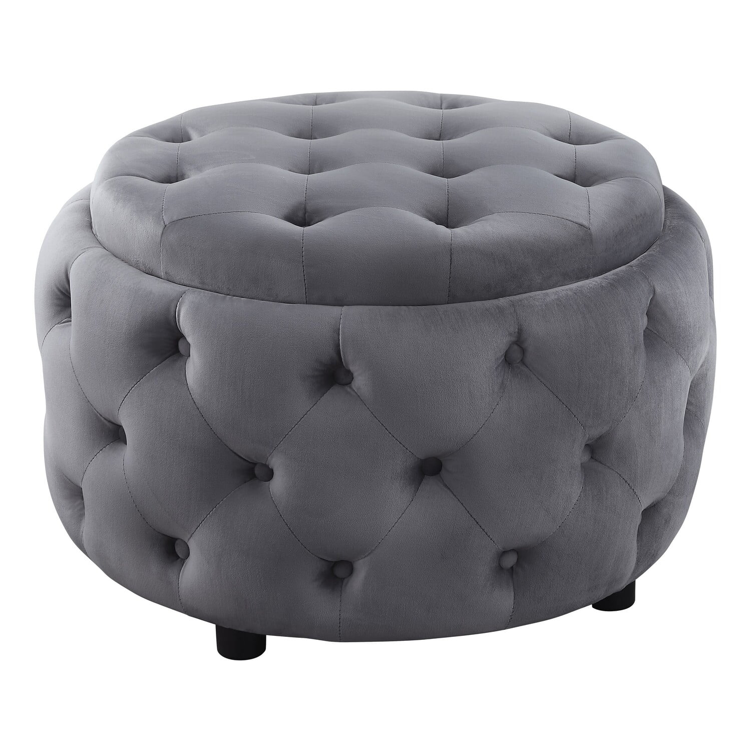 Lina 28 Inch Round Ottoman, Storage Area, Smooth Grey Vegan Faux ...