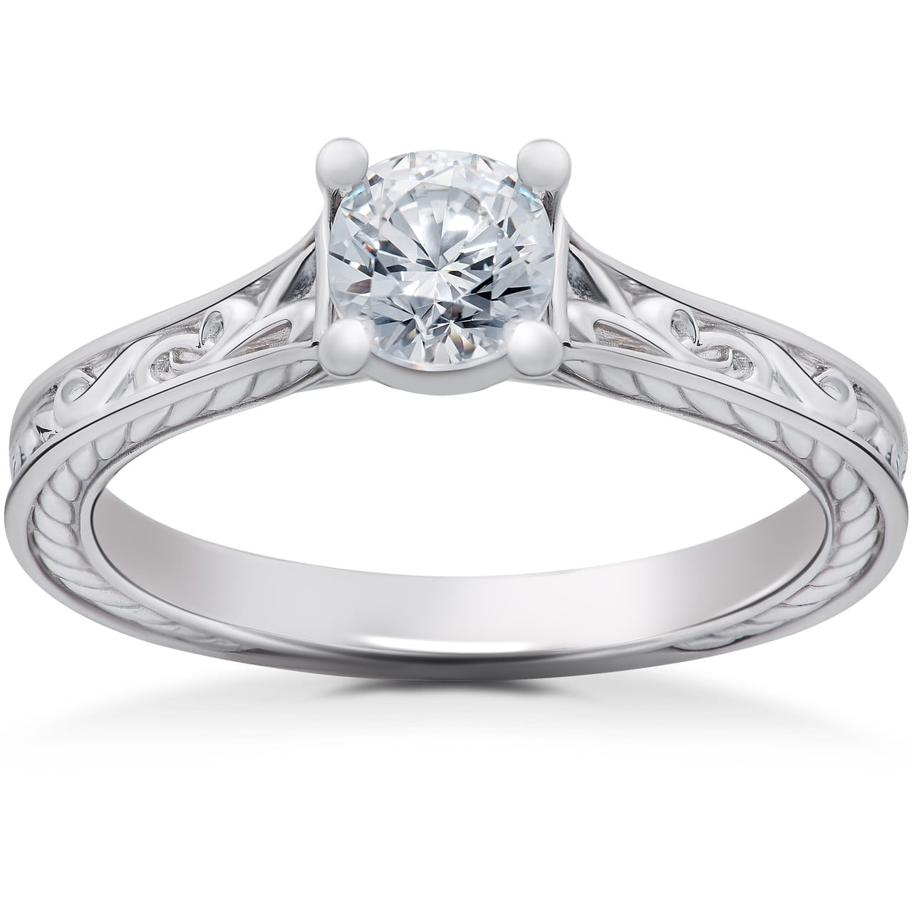 Lina Jewel 1 Ct Round Cut Diamond Ring - 14K White Gold Plated ...