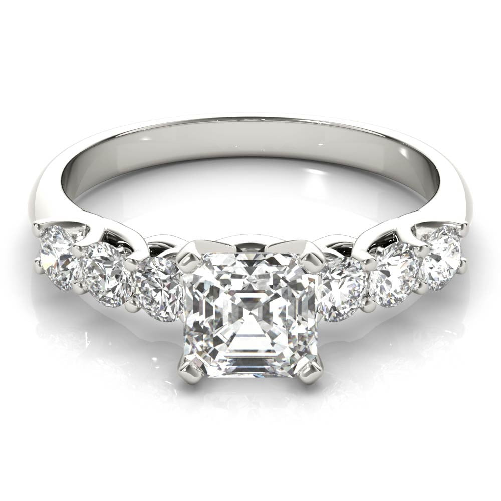 Lina Jewel 14K White Gold Plated 2.13 Ct Asscher Cut Diamond Solitaire with Accent Ring - Seven ...