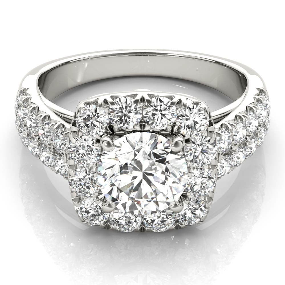 Lina Jewel 2.02 Ct Brilliant Round Diamond Halo Rings - 14K White Gold ...