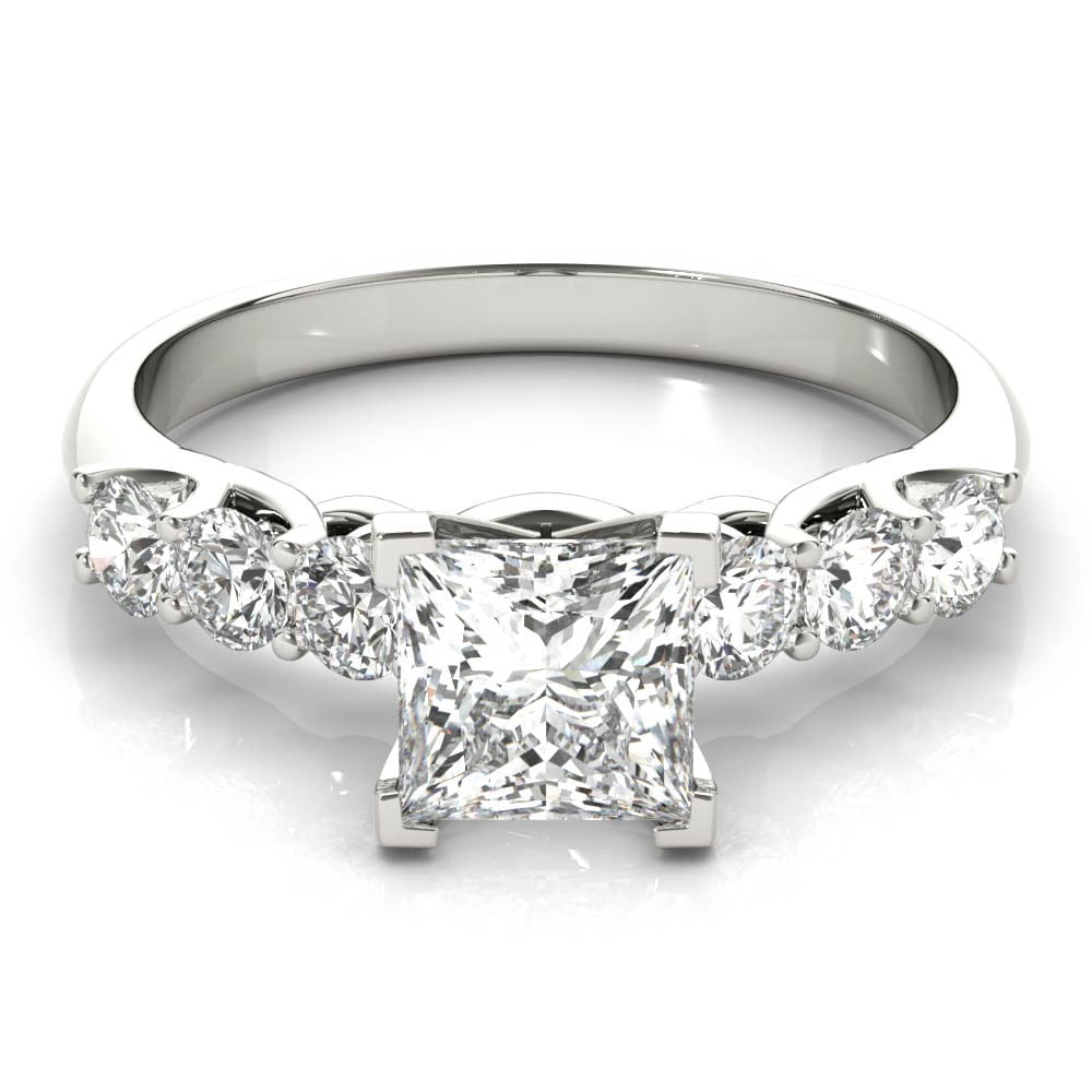 Lina Jewel 2.02 Ct Princess Cut Diamond Solitaire with Accent Ring - Seven Stone Diamond Ring ...